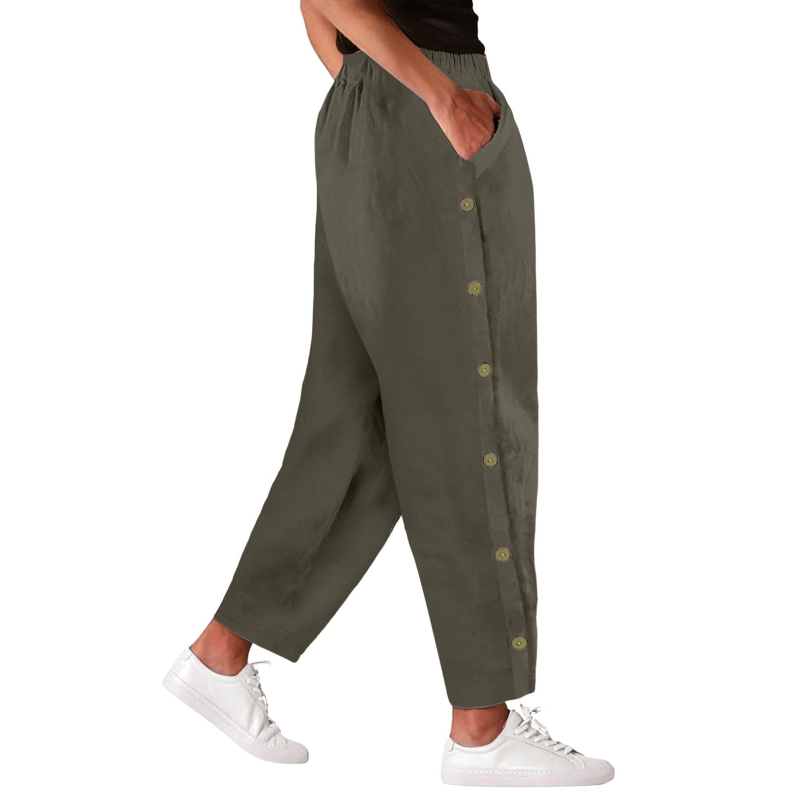 Flash Deal Hassda Trousers Pants for Women Women's Side Button Pockets Solid Color Mid Waist ...