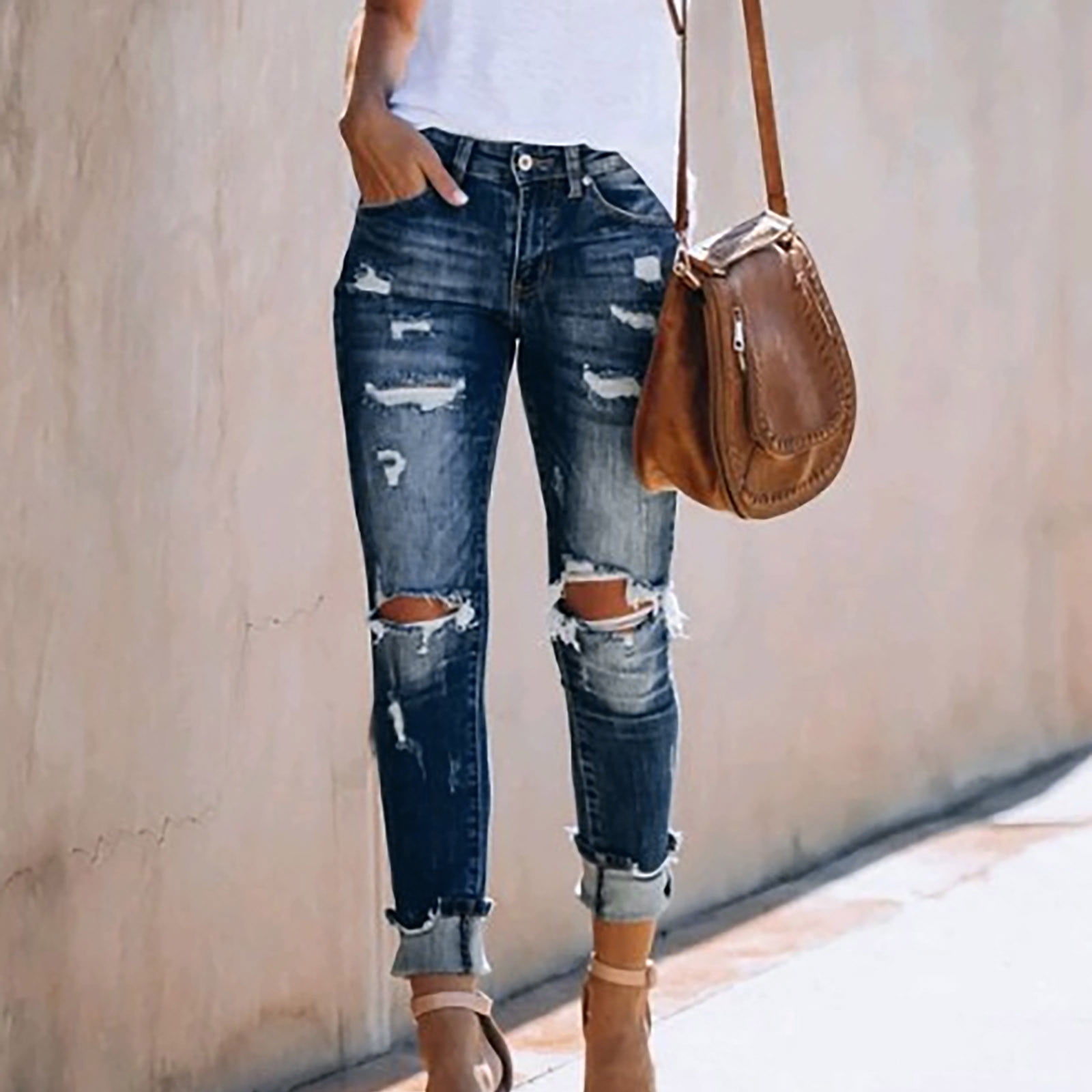 Flash Deal SEMPAI Women' Ripped Blue Comfortable Casual Straight Leg ...