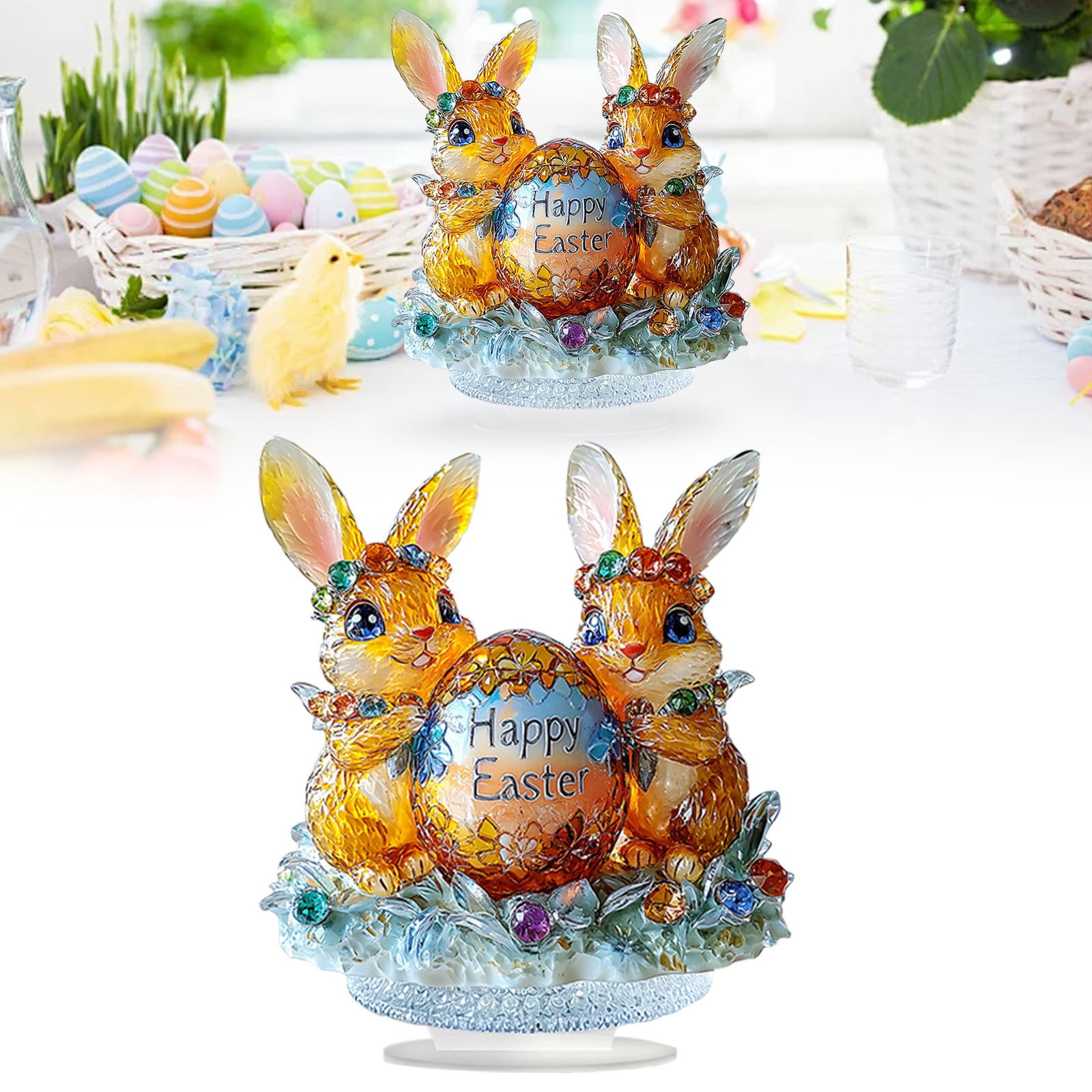 Flash Deals! Easter Ornament Easter Bunny Statue Colorful Easter Bunny ...
