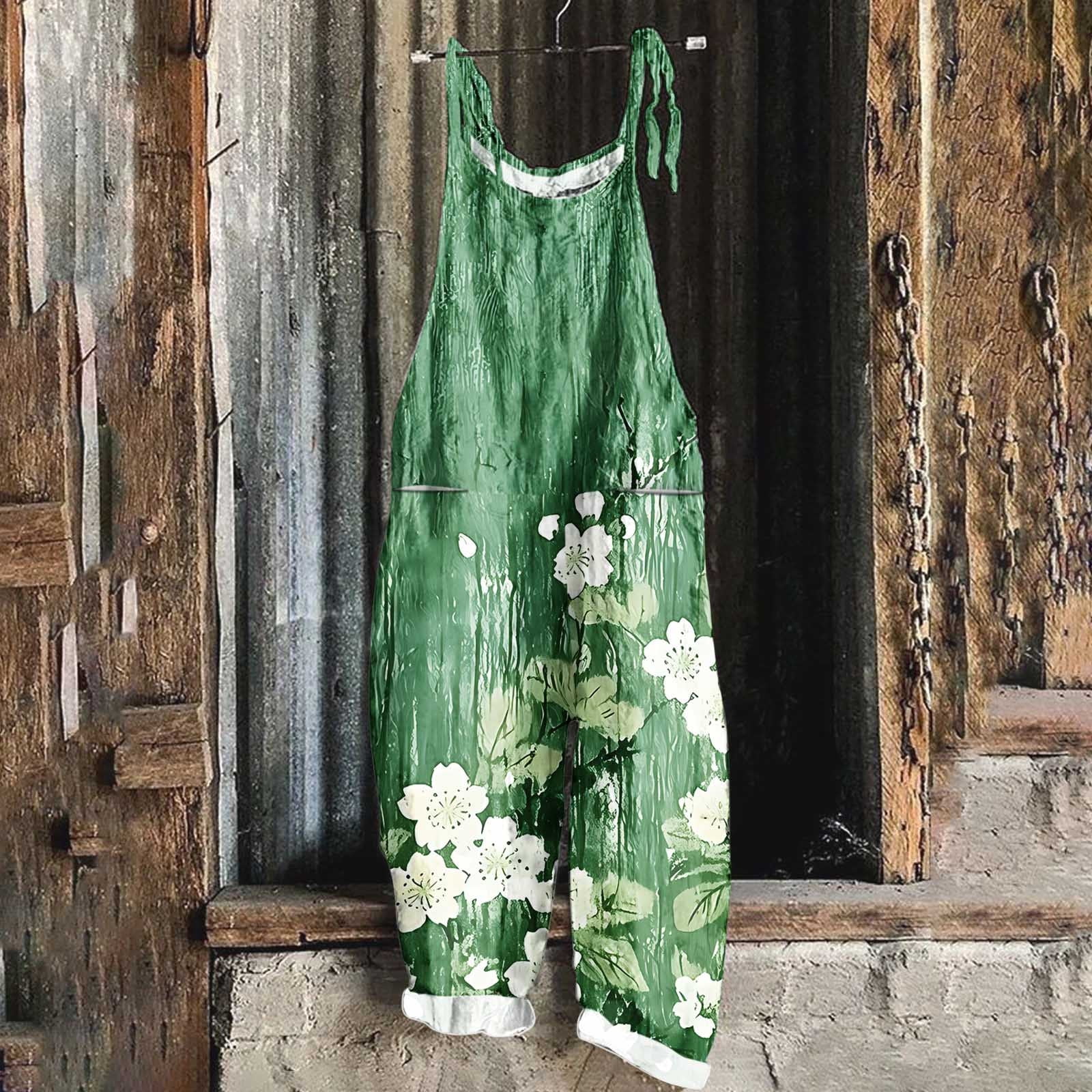 Gamivast Summer Linen Pants Women Plus Size Floral Boho Bib Cotton ...