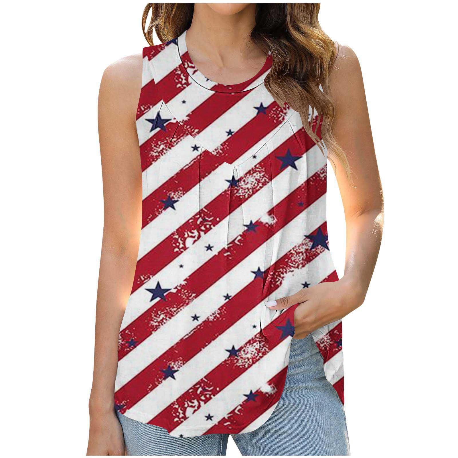 Flash Deals Ganfancp Independence Day Workout Women Tops Sleeveless