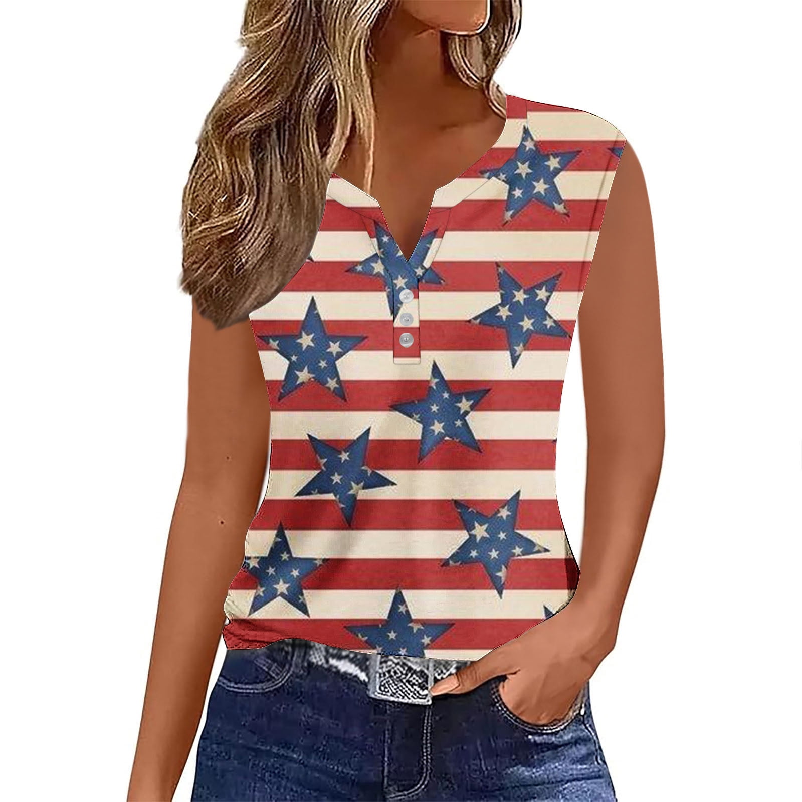 Flash Deals Ganfancp Independence Day Workout Women Tops Sleeveless V