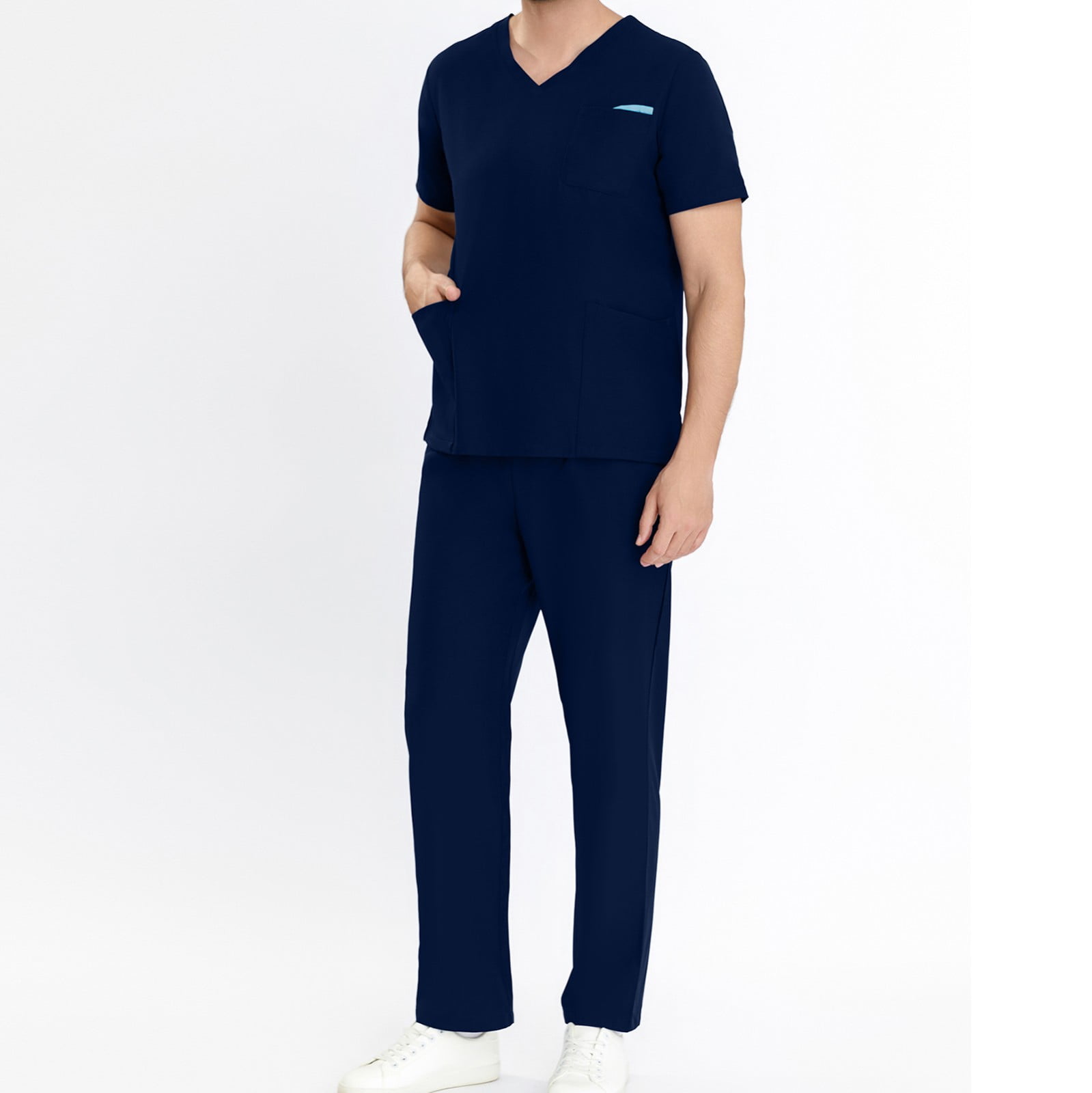 HWRETIE Unisex Short-Sleeve V-Neck Uniform Set for Healthcare ...