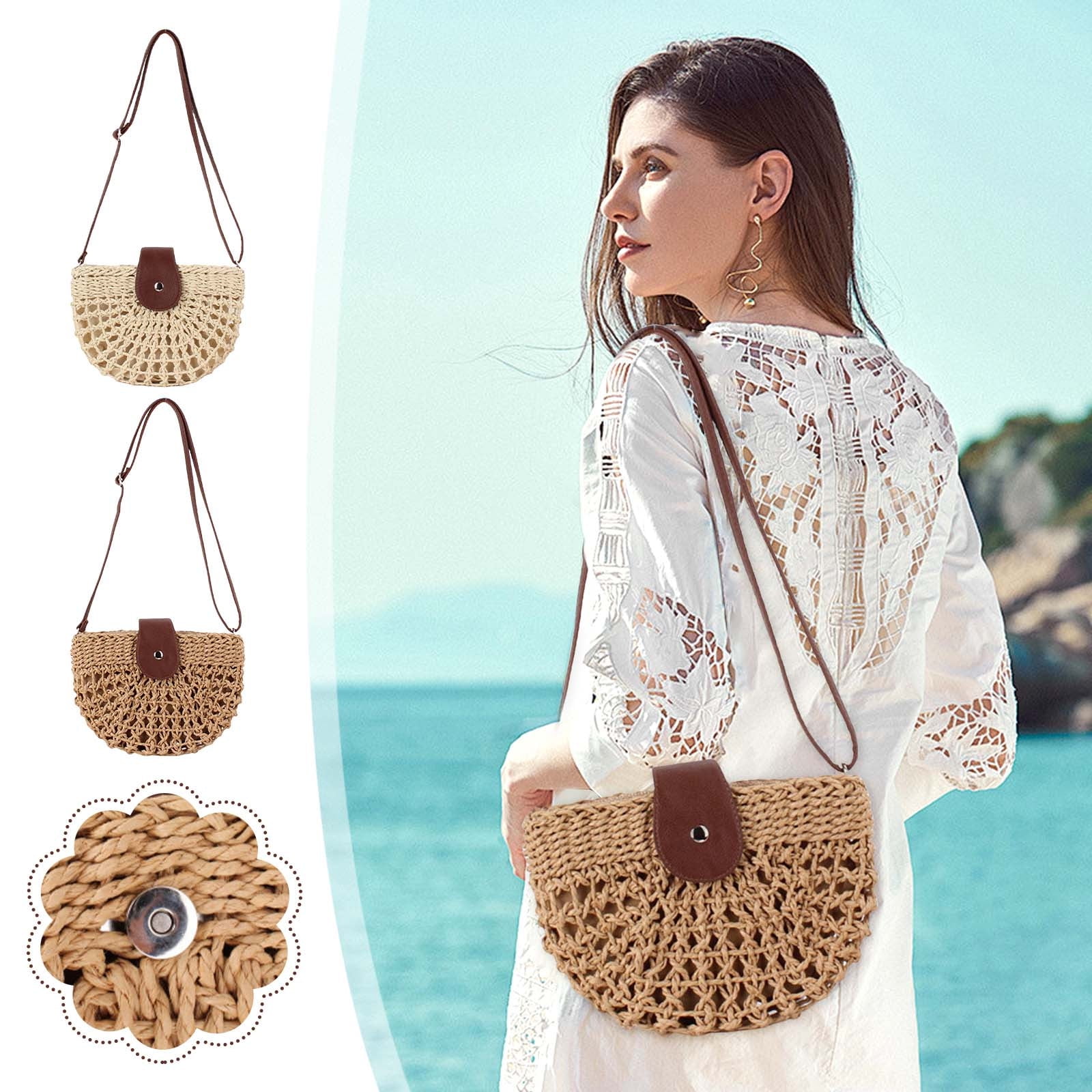 InsCrazy Sling Bag for Women Rattan Straw Bag Straw Purses Summer Beach ...