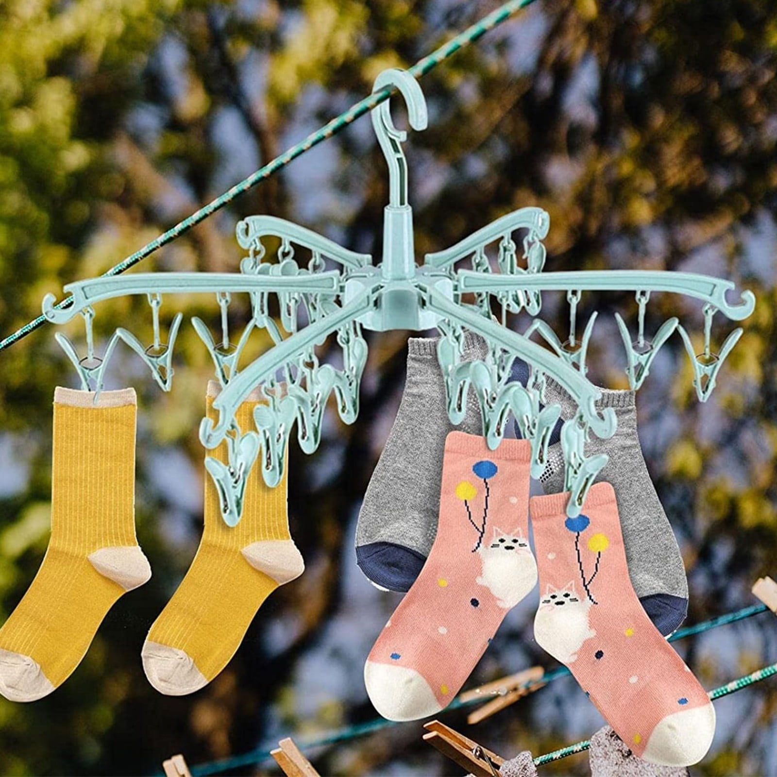 Flash Deals! Zipper Storage Bags Sock Drying Rack 24 Clips Plastic ...