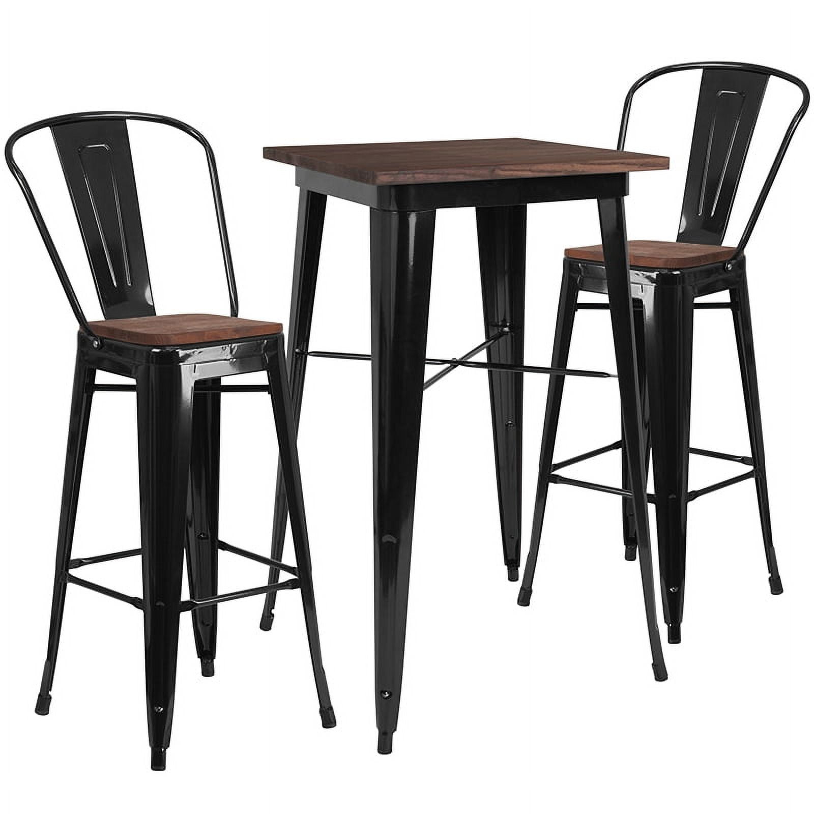 Flash Furniture 23.5" Square Black Metal Bar Table Set with Wood Top ...