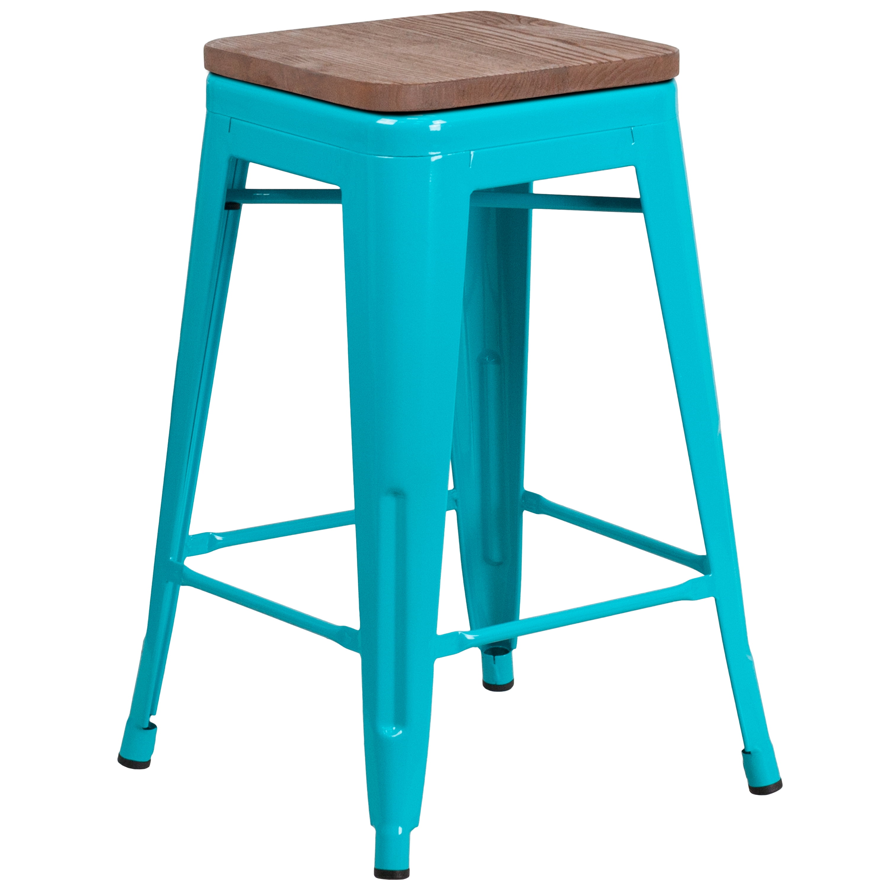 Flash Furniture 24" High Backless Crystal Teal-Blue Counter Height ...