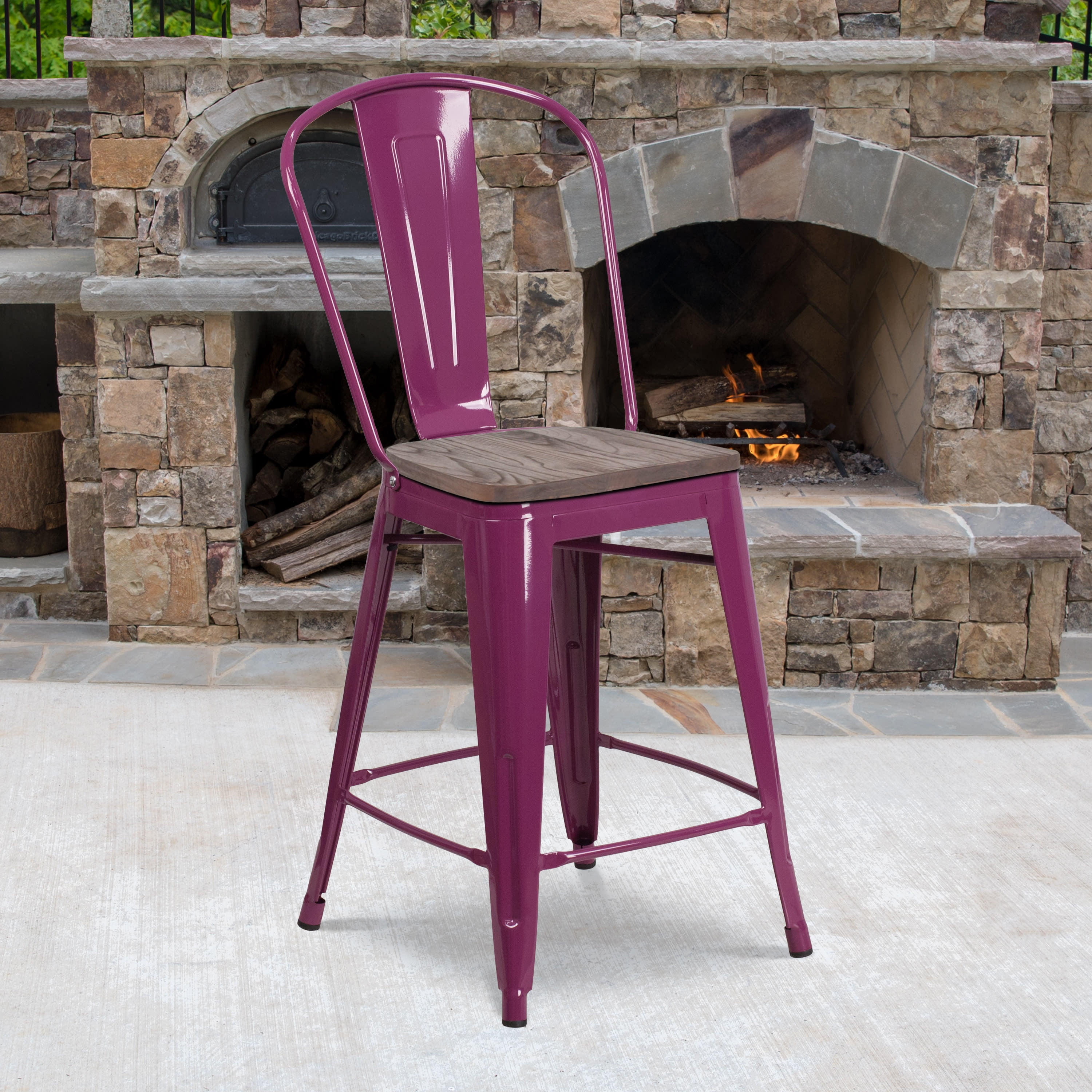 Flash Furniture 24" High Purple Metal Counter Height Stool with Back ...