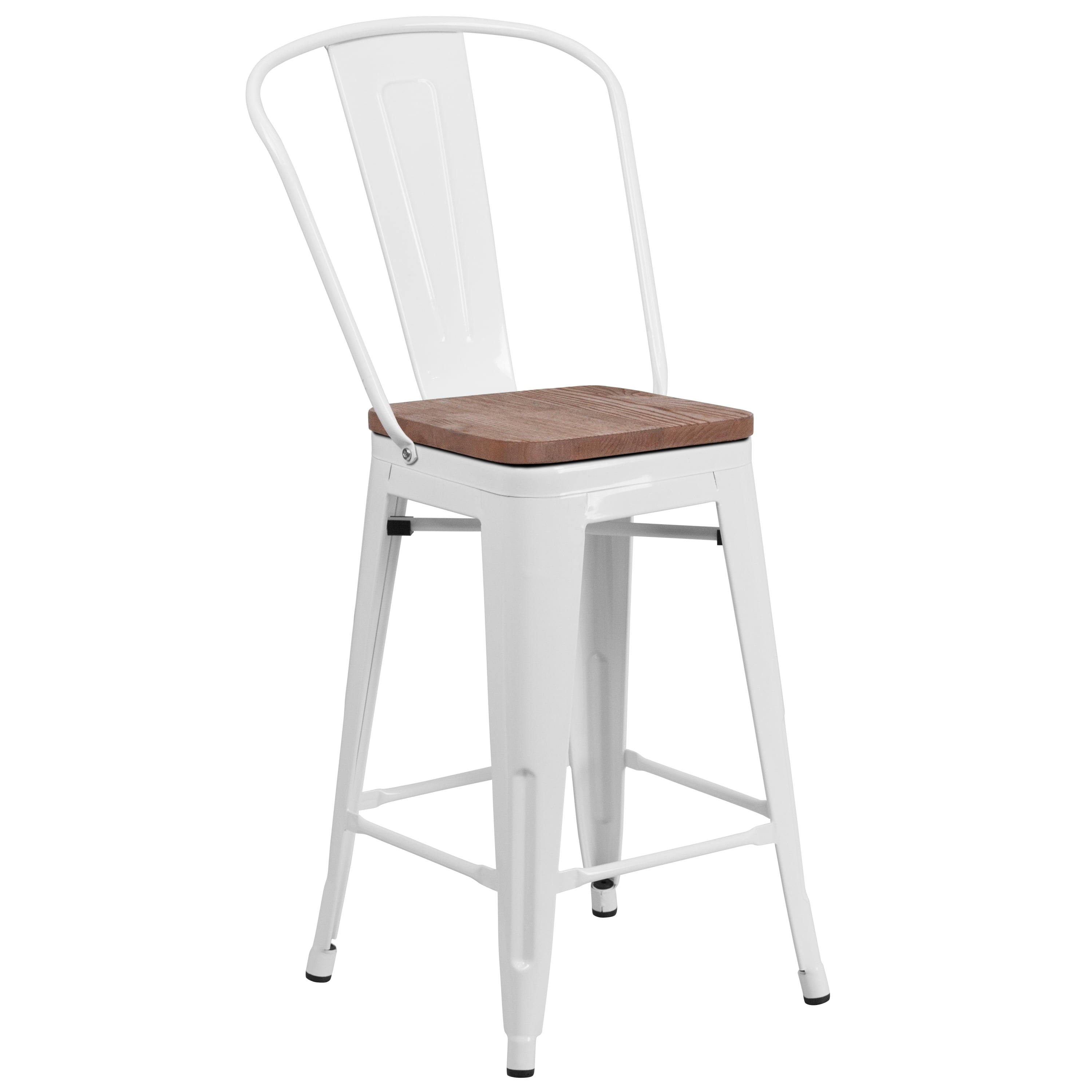 Flash Furniture 24" High White Metal Counter Height Stool with Back and ...