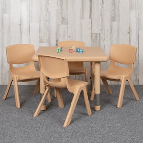 Flash Furniture Wren 33" Round Natural Plastic Height Adjustable ...