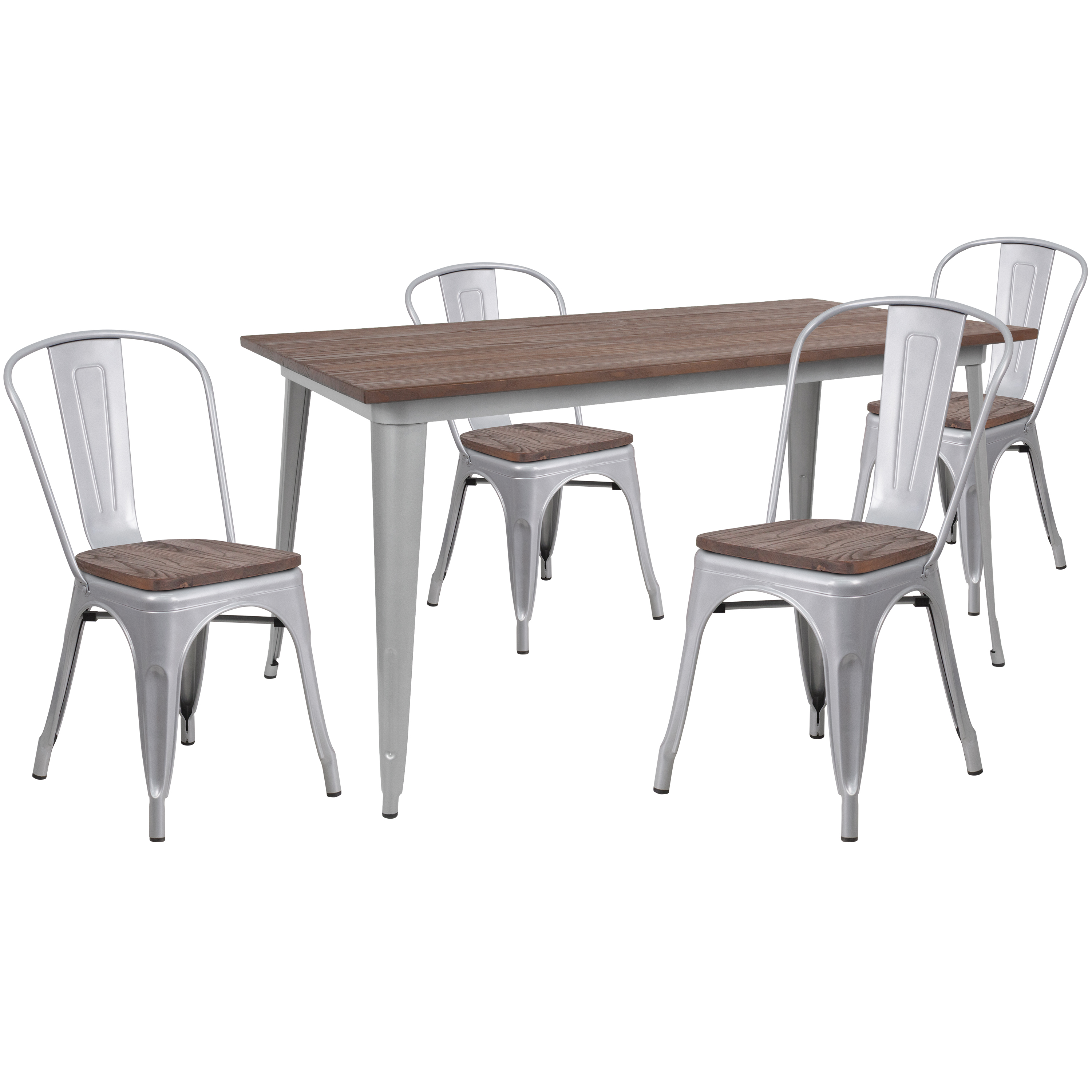 Flash Furniture 30.25" x 60" Silver Metal Table Set with Wood Top and 4 ...