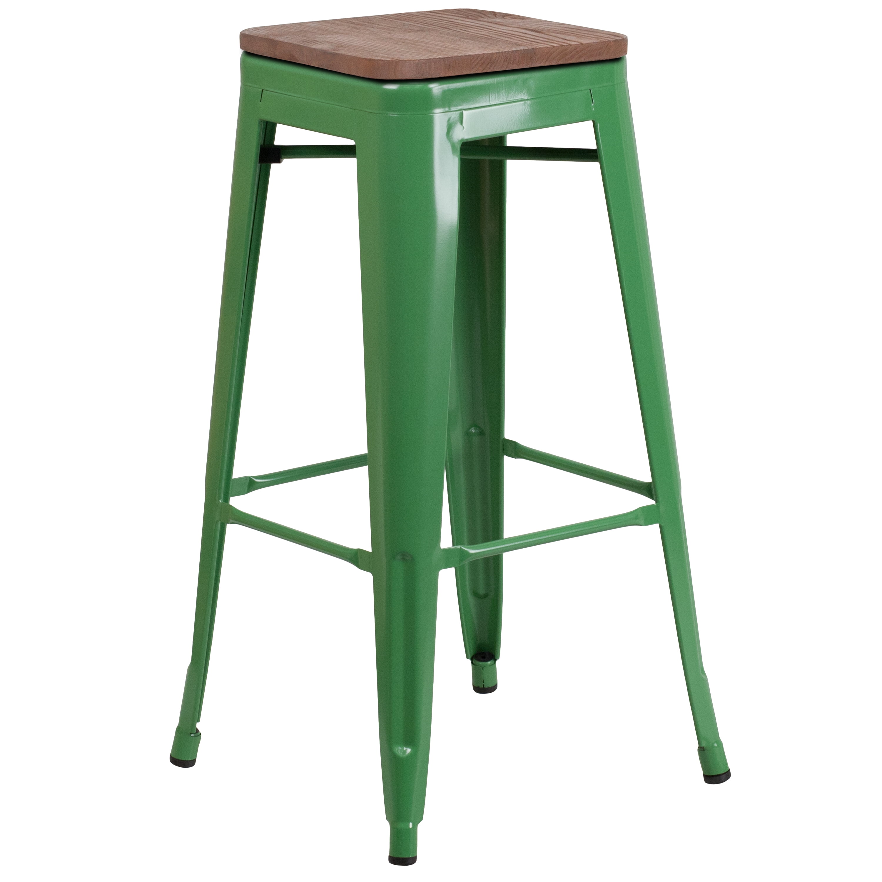 Flash Furniture 30" High Backless Green Metal Barstool with Square Wood ...