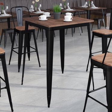 Fuji Contemporary Square Bar Table in Stainless Steel with Clear Glass ...
