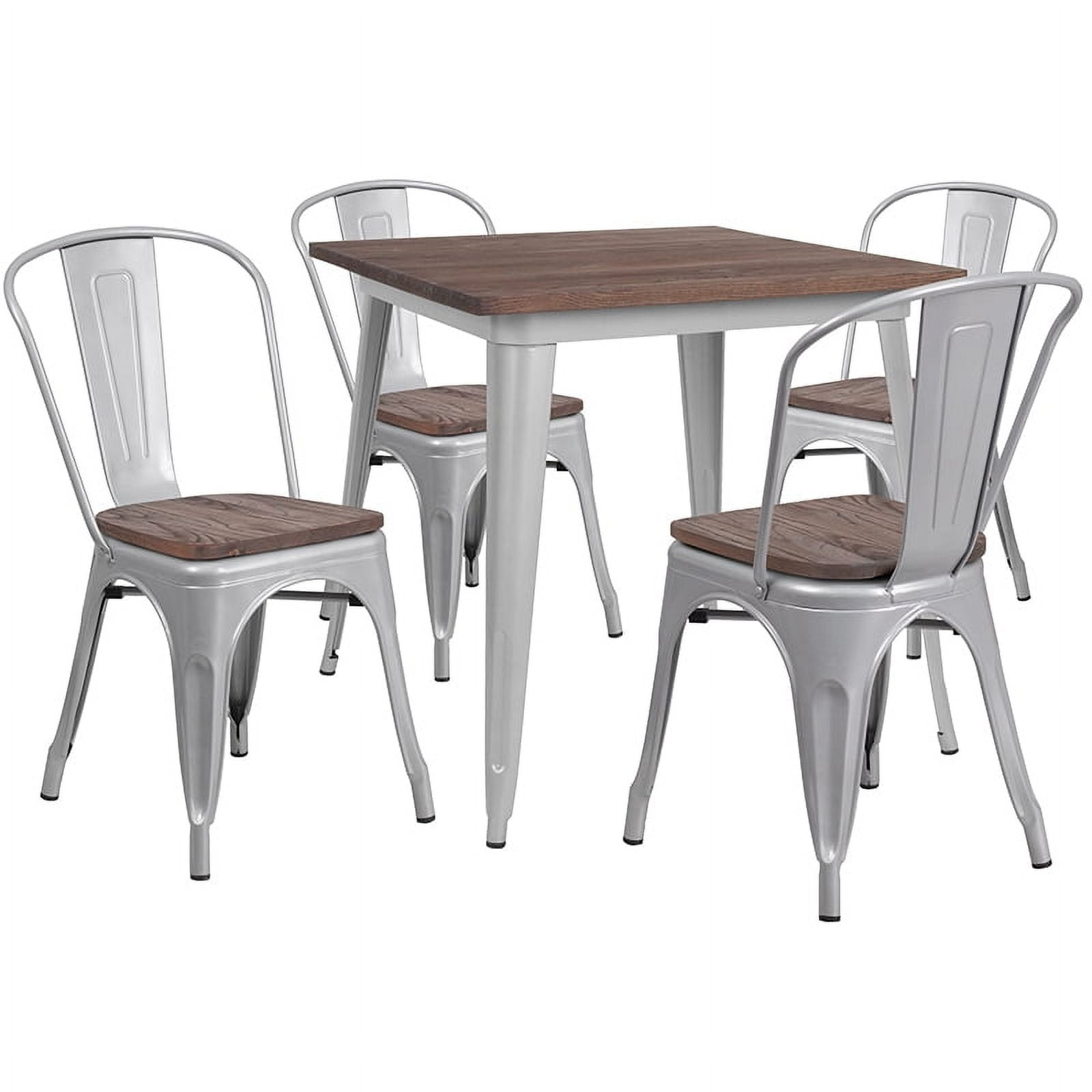 Flash Furniture 31.5" Square Silver Metal Table Set with Wood Top and 4 ...