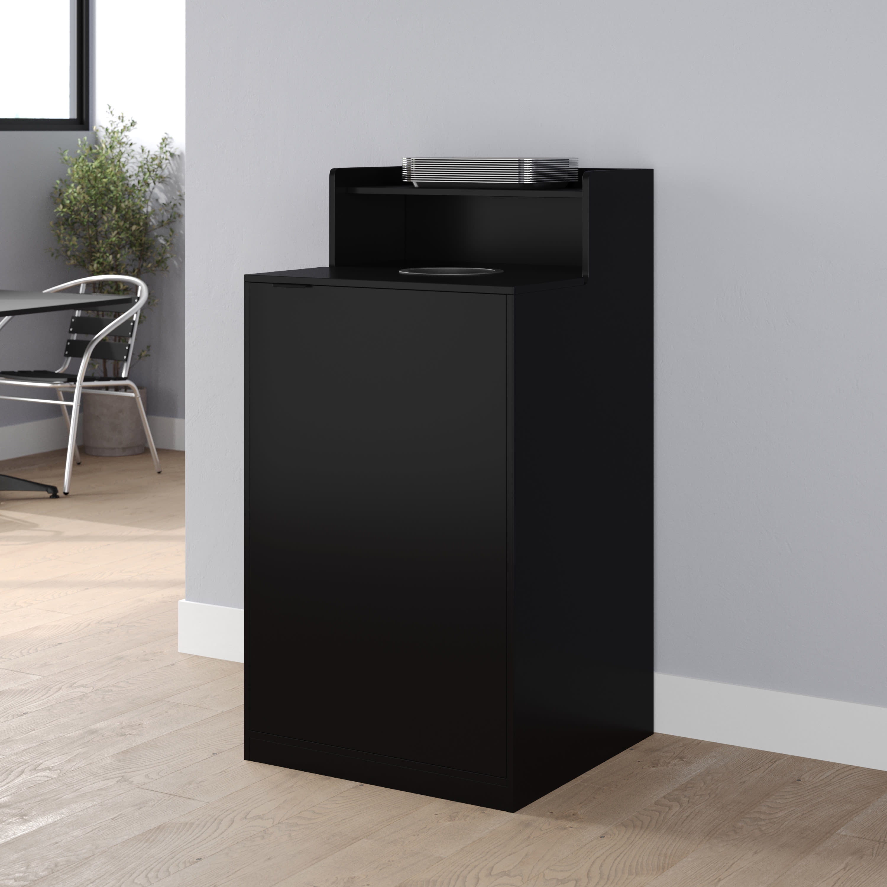 Flash Furniture 32 Gallon Durable Office Wooden Trash Can with Drop ...