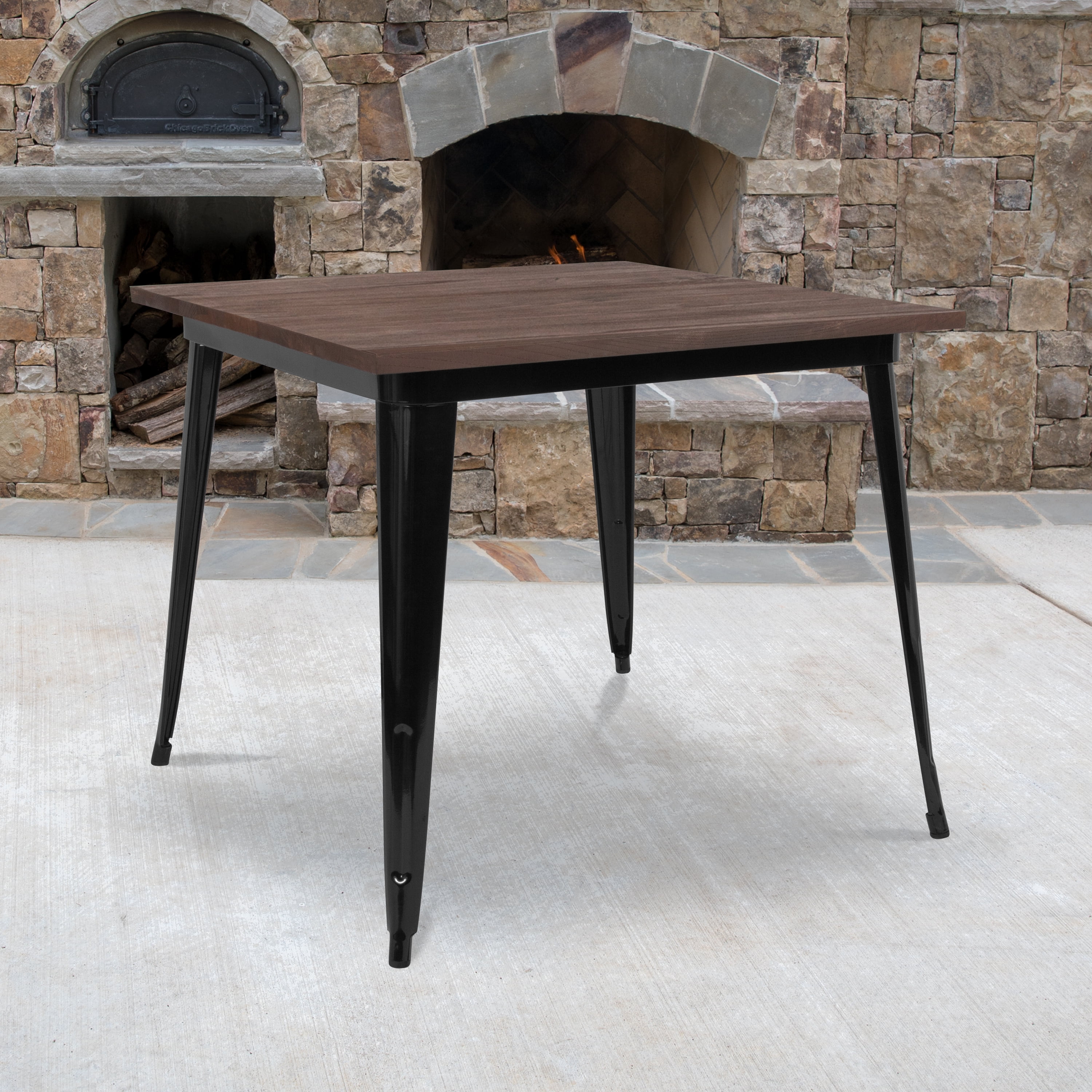 Flash Furniture 36" Square Black Metal Indoor Table with Walnut Rustic ...