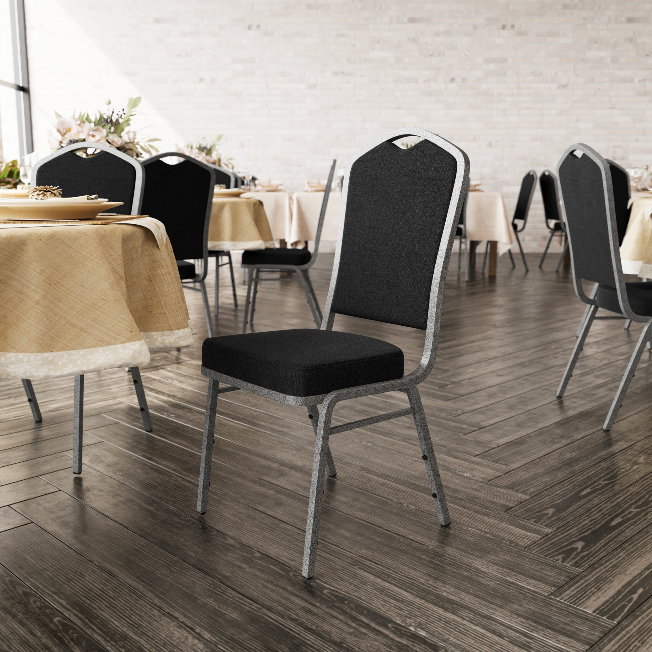 Flash Furniture 4 Pack Crown Back Stacking Banquet Chair in Black ...