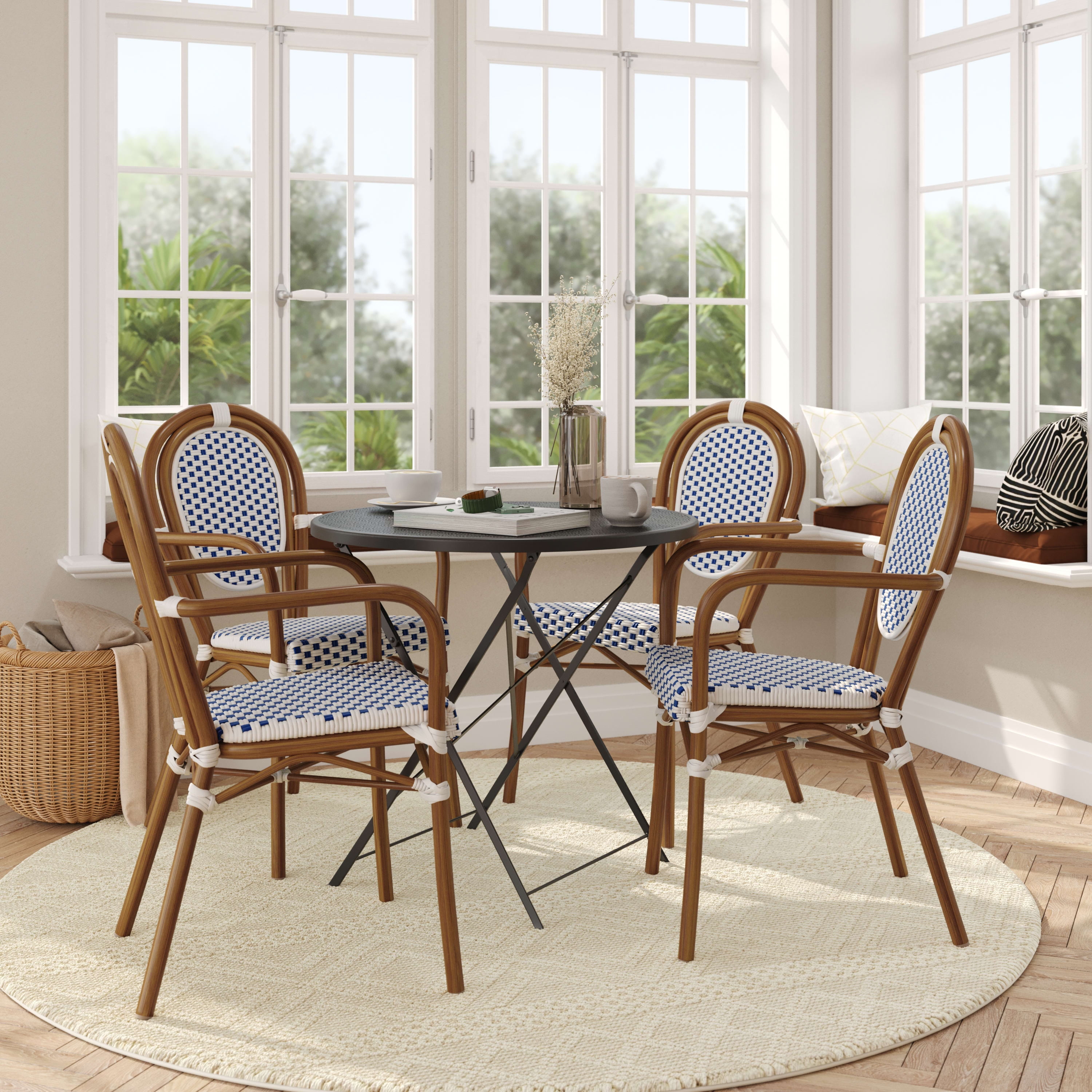 Flash Furniture Lourdes Indoor/Outdoor French Bistro Stack Chair with ...