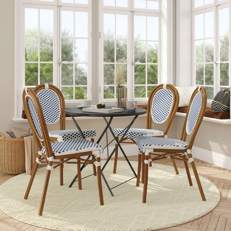 Flash Furniture Aluminum Indoor Stacking Chair White and Navy Set of 4 Walmart