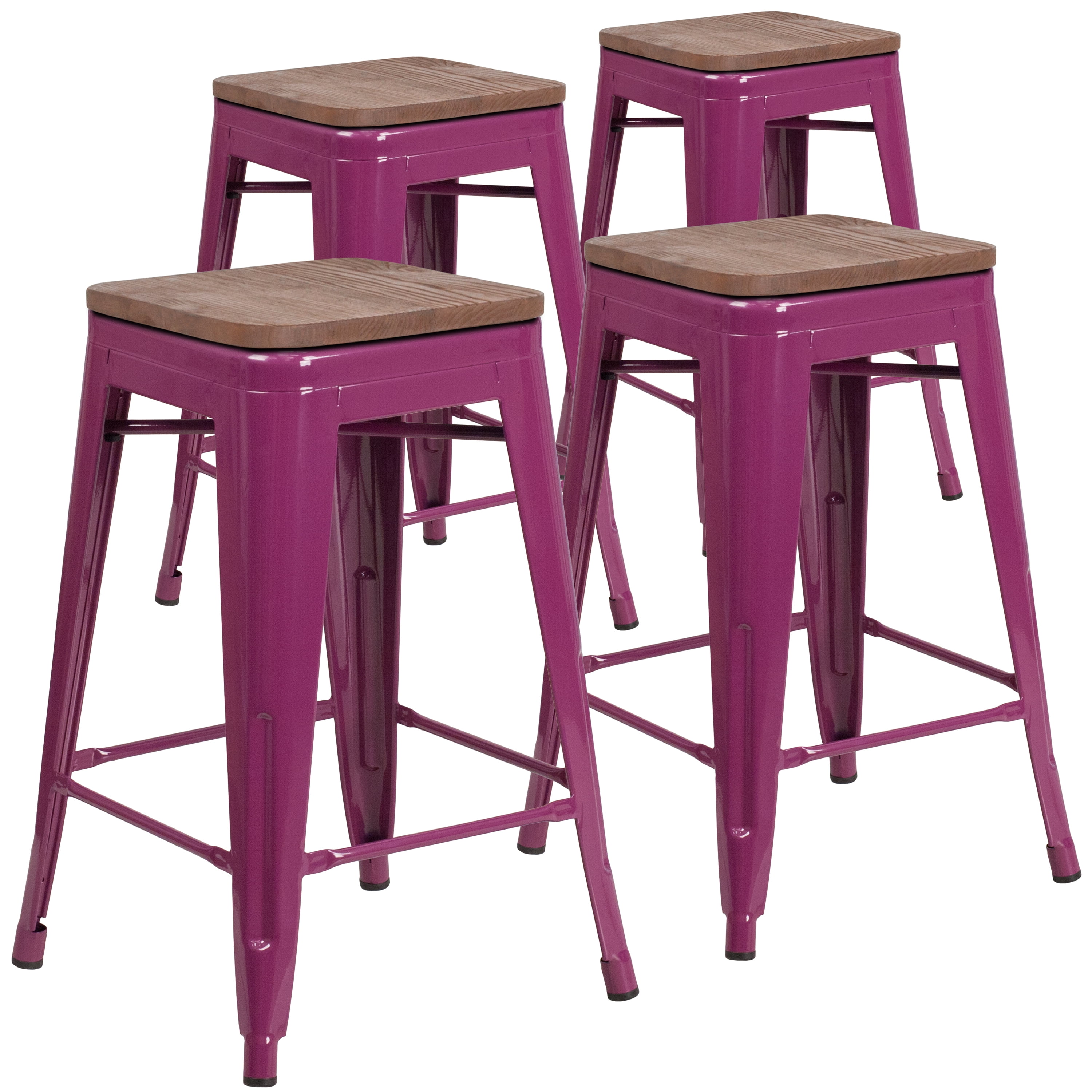Flash Furniture 4 Pk. 24" High Backless Purple Counter Height Stool ...