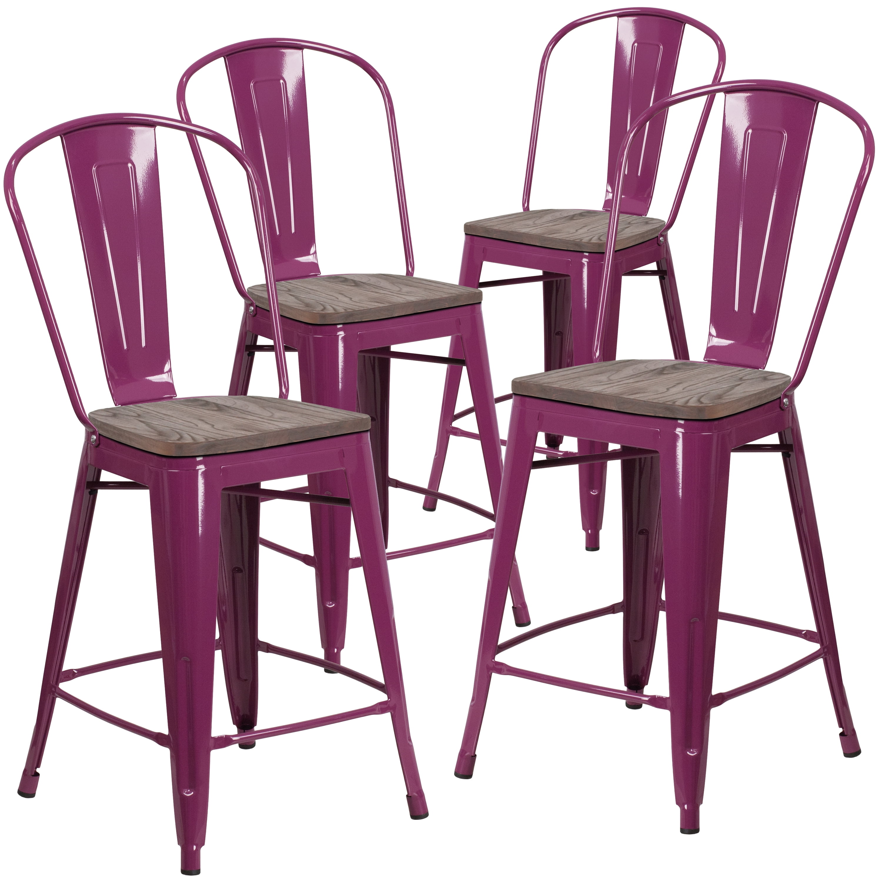Flash Furniture 4 Pk. 24" High Purple Metal Counter Height Stool with ...