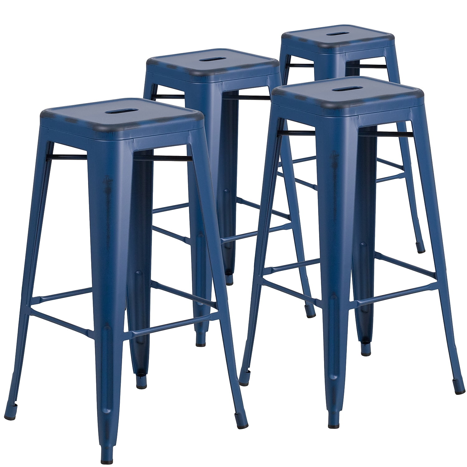 Flash Furniture 4 Pk. 30-Inch Antique Blue Metal Bar Stool for Indoor ...