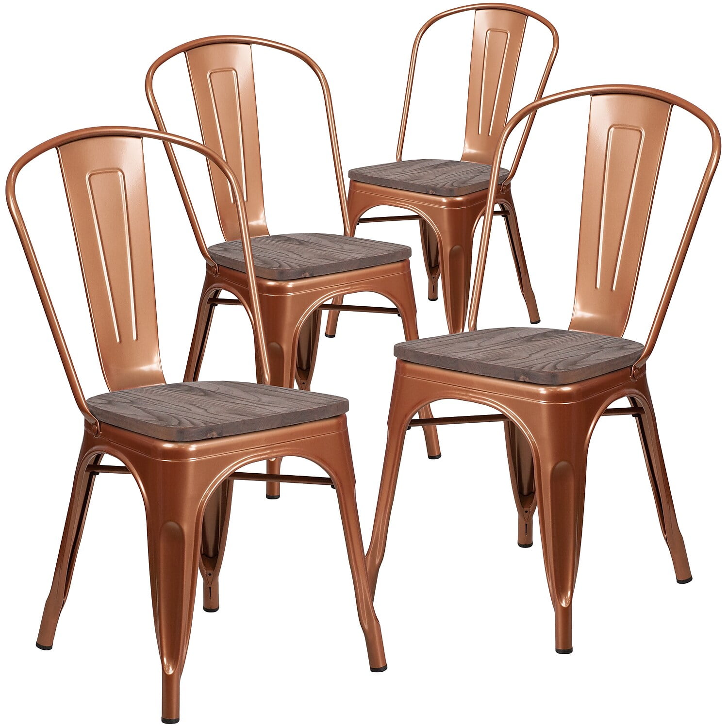 Flash Furniture 4 Pk. Copper Metal Stackable Chair with Wood Seat ...
