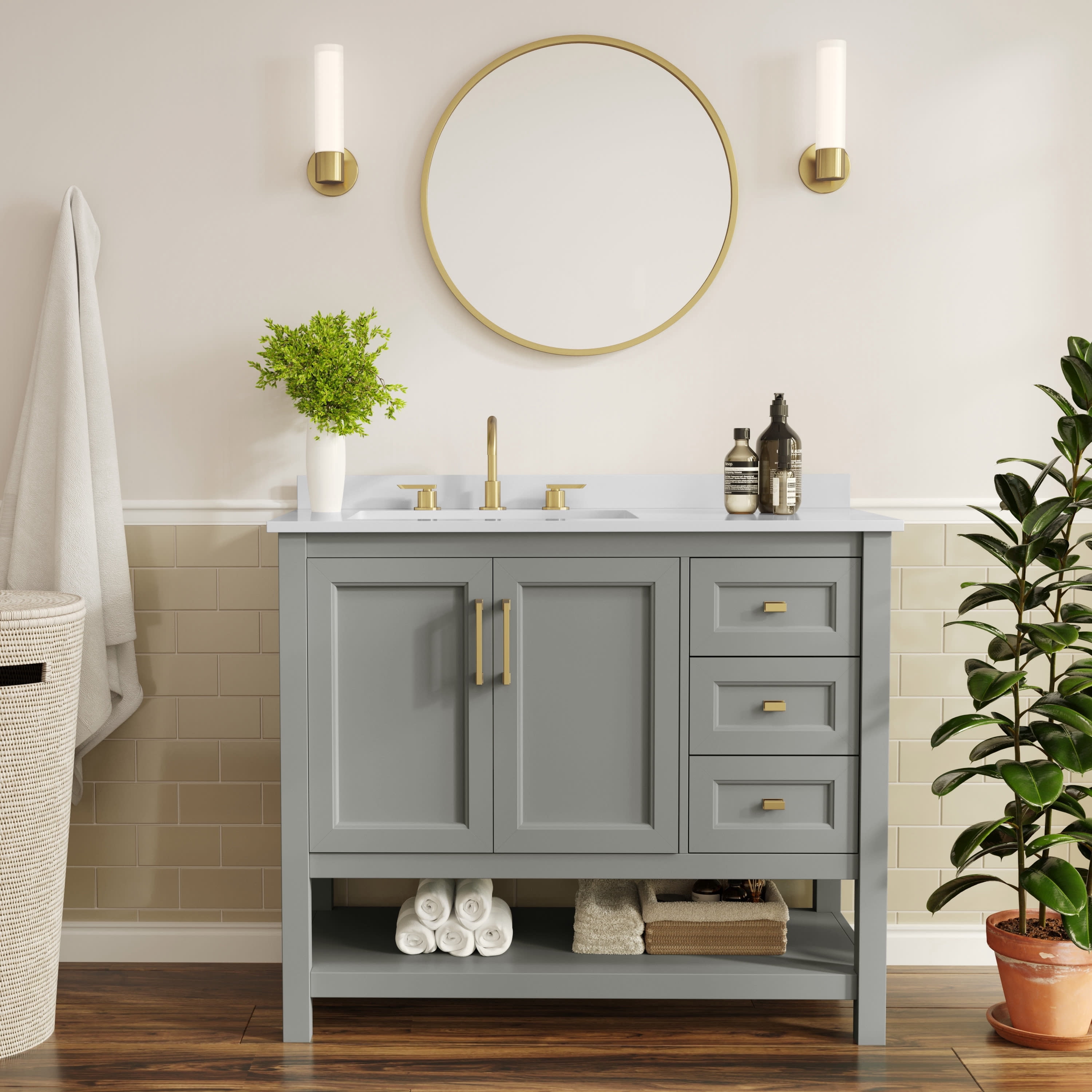 Flash Furniture 42" Bathroom Vanity with Sink, Cabinet with Gold ...