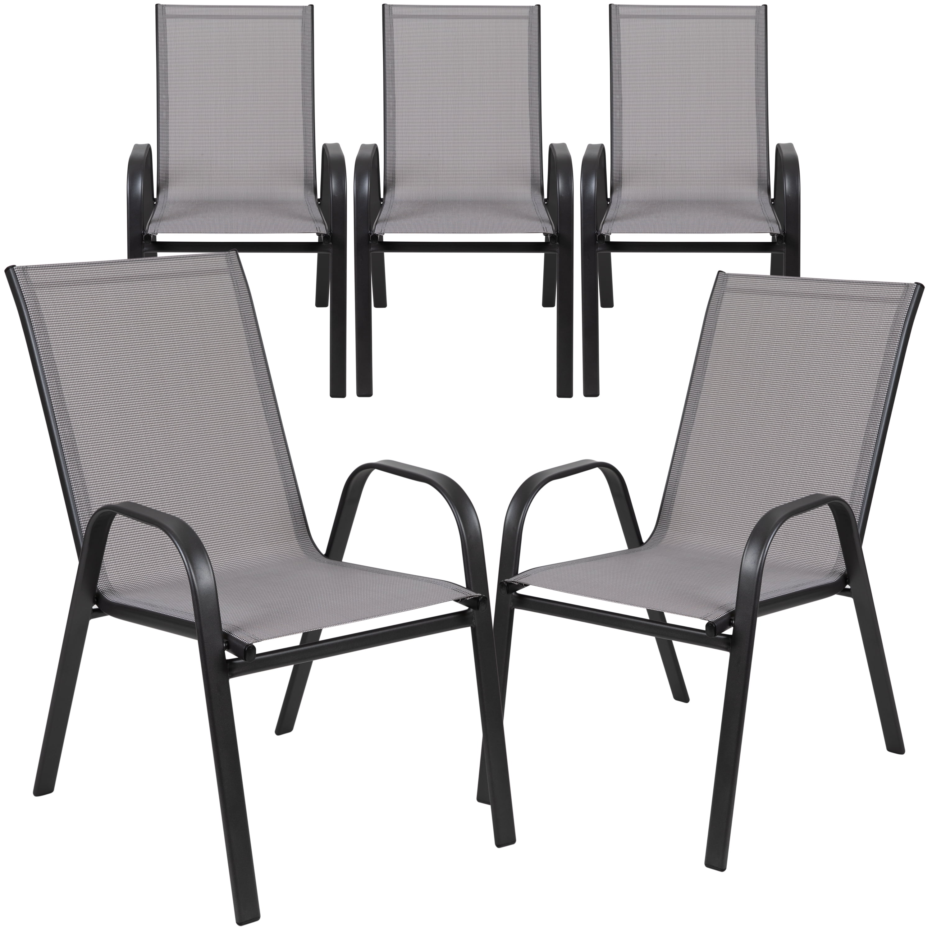 Flash Furniture 5 Pack Brazos Series Gray Outdoor Stack Chair with Flex ...