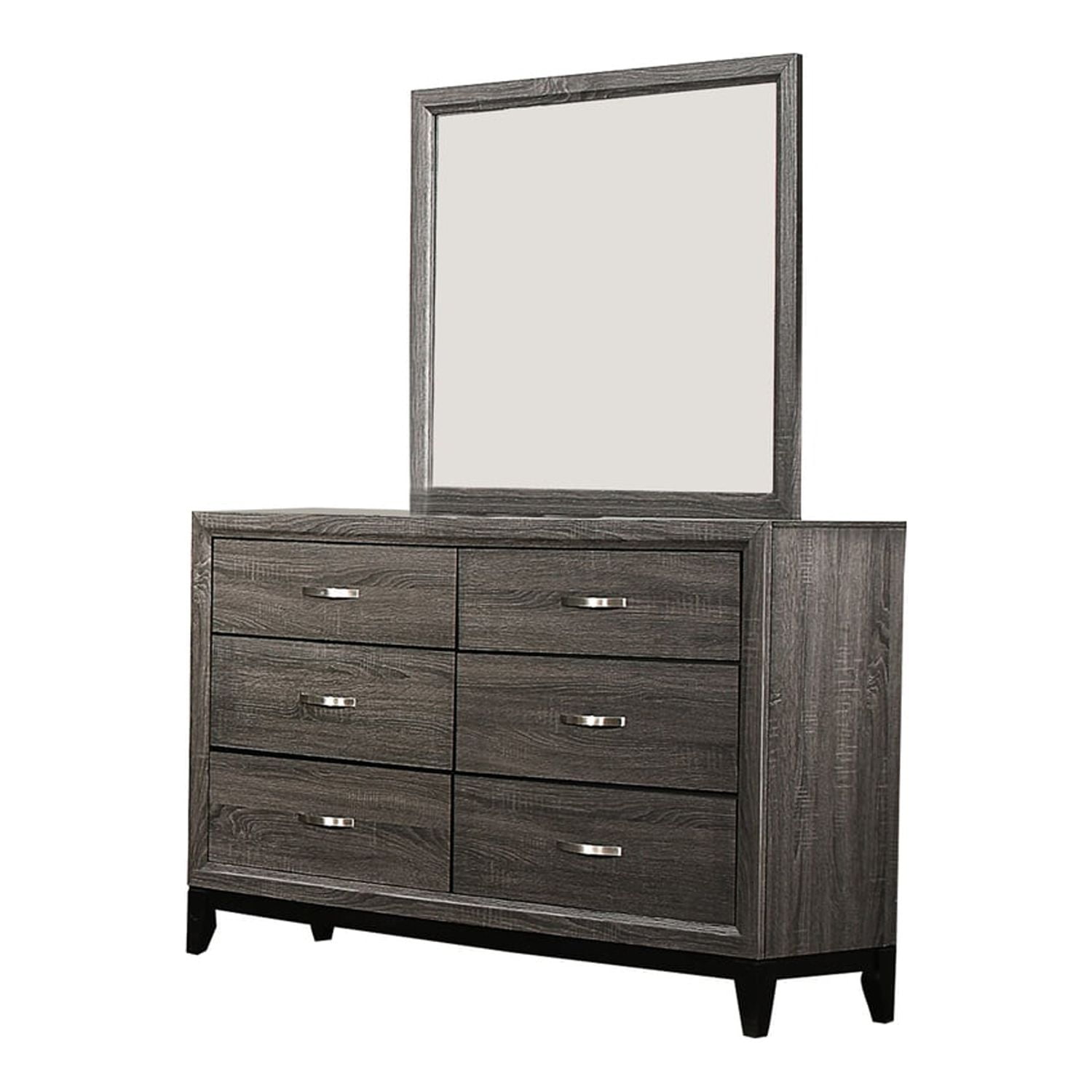 Benjara 6 Drawer Dresser with Grain Details and Tapered Legs, Dark Gray ...