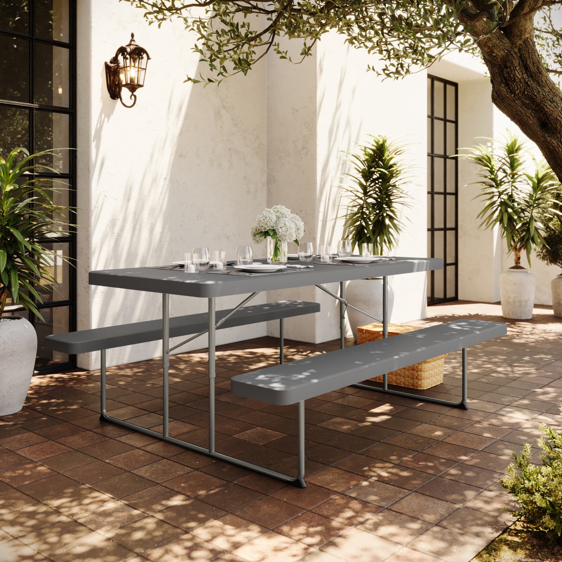 Flash Furniture 6 Foot Granite Gray Indoor-Outdoor Picnic Table ...