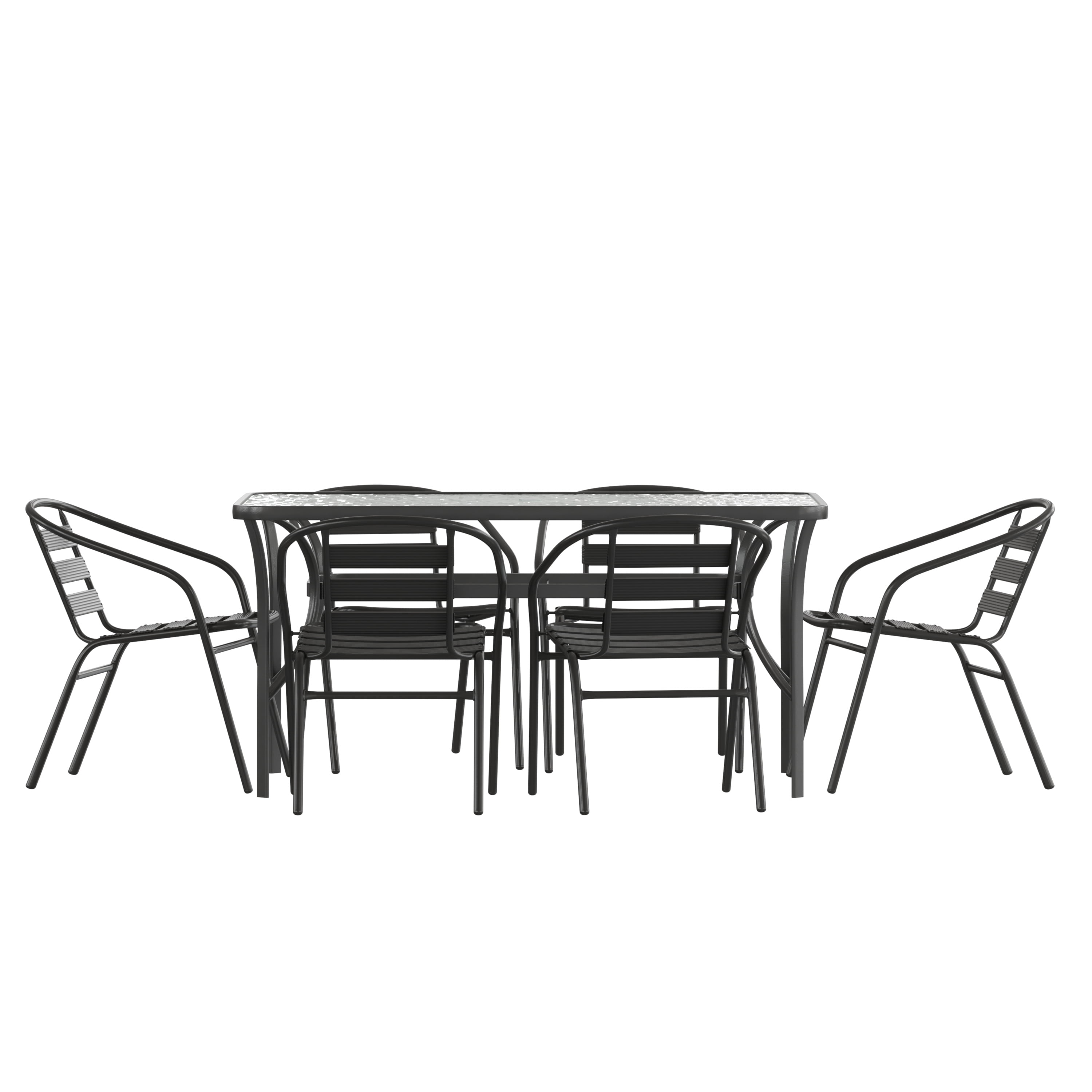 Flash Furniture 7 Piece Commercial Outdoor Patio Dining Set with 60 ...