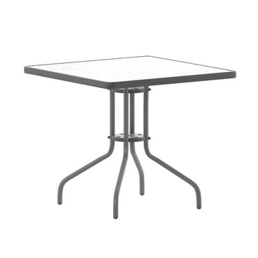 Costway 32'' Steel Frame Patio Square Tempered Glass Table with Hole ...