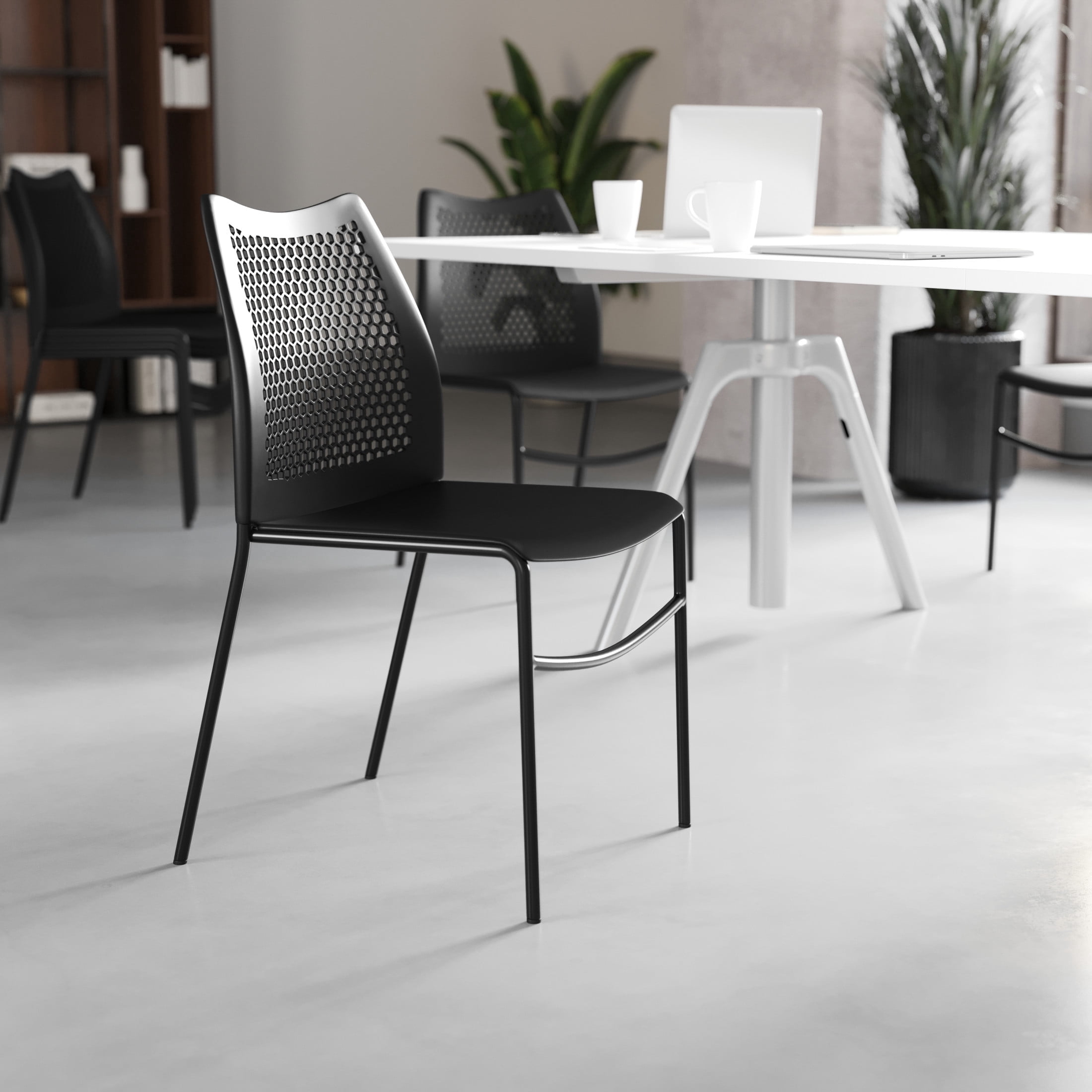 Flash Furniture Black Stack Chair with Air-Vent Back, Non-Sled Base and ...