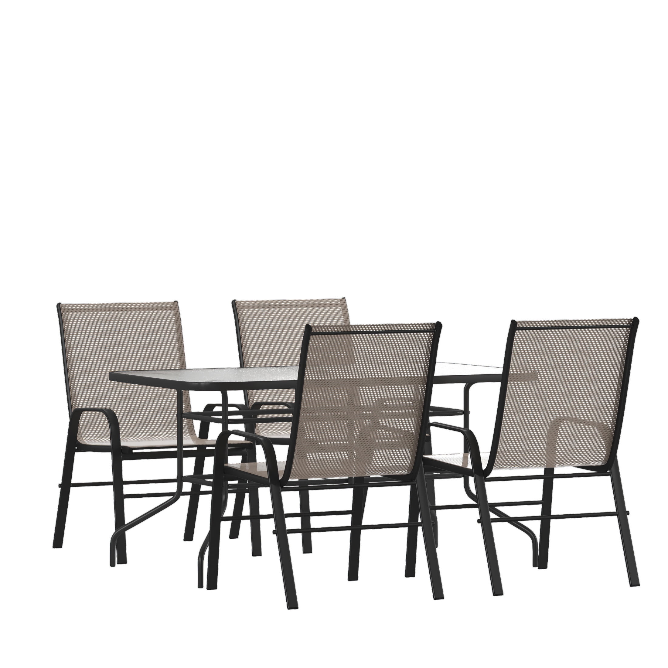 Flash Furniture Brazos Series 5-Piece Outdoor Rippled Glass Patio Table ...