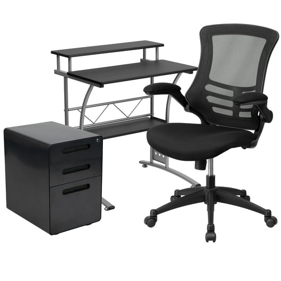 Flash Furniture Calder Work From Home Kit - Black Computer Desk ...
