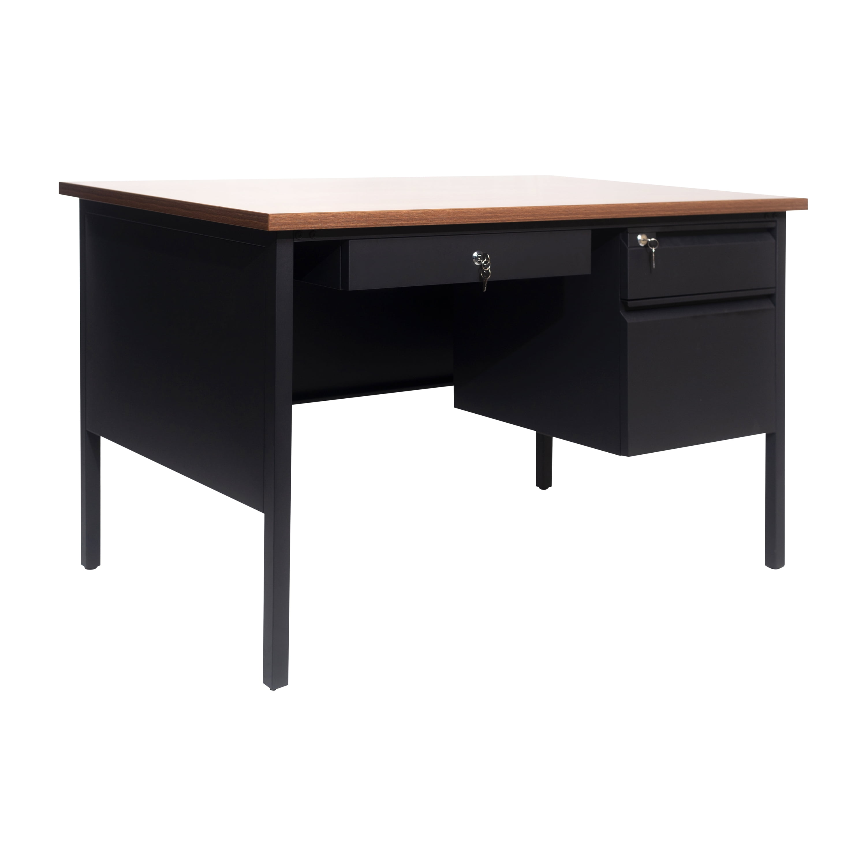 Flash Furniture 48'W Single Pedestal Office Desk, Black Top, Walnut ...