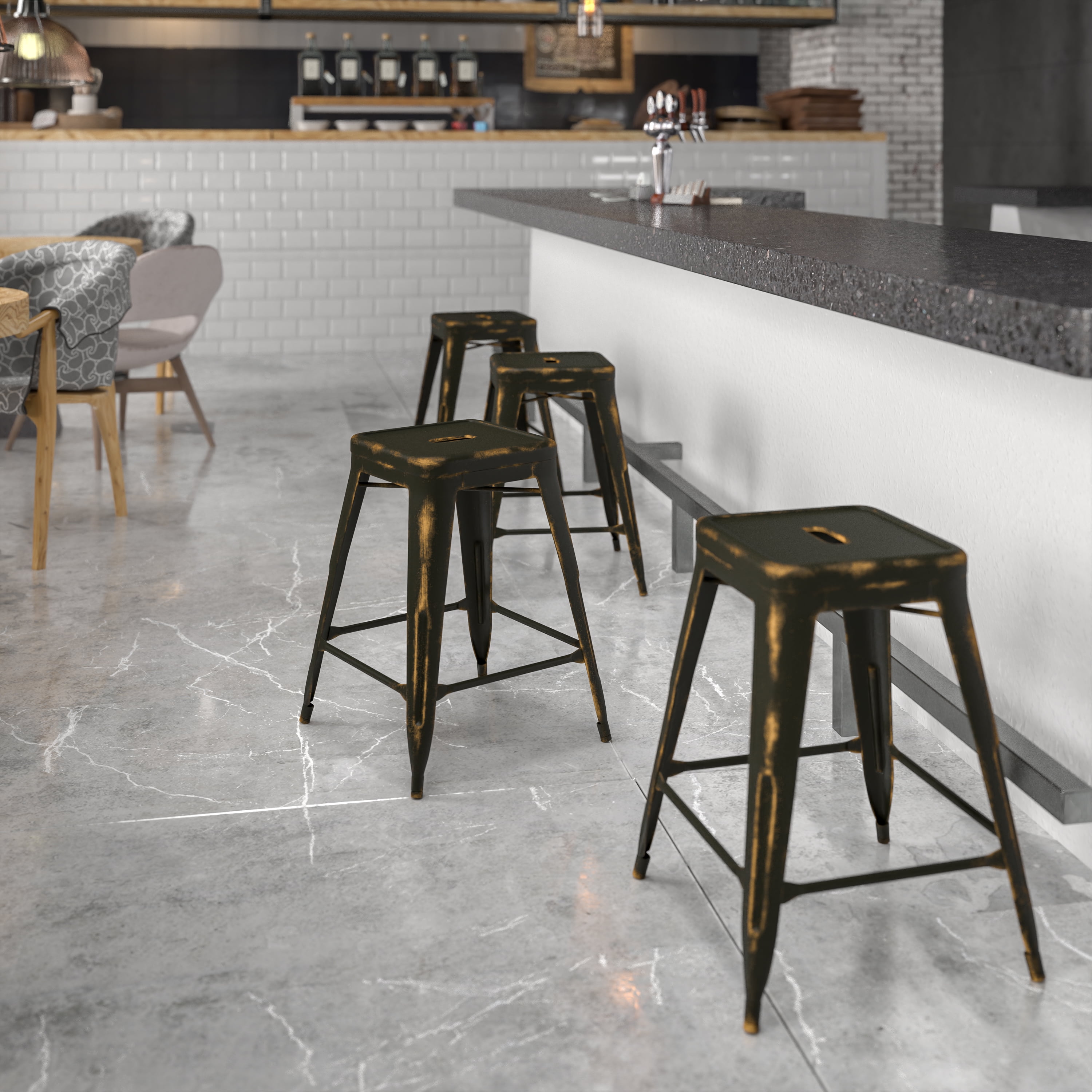 Flash Furniture Commercial Grade 24" High Backless Distressed Copper ...