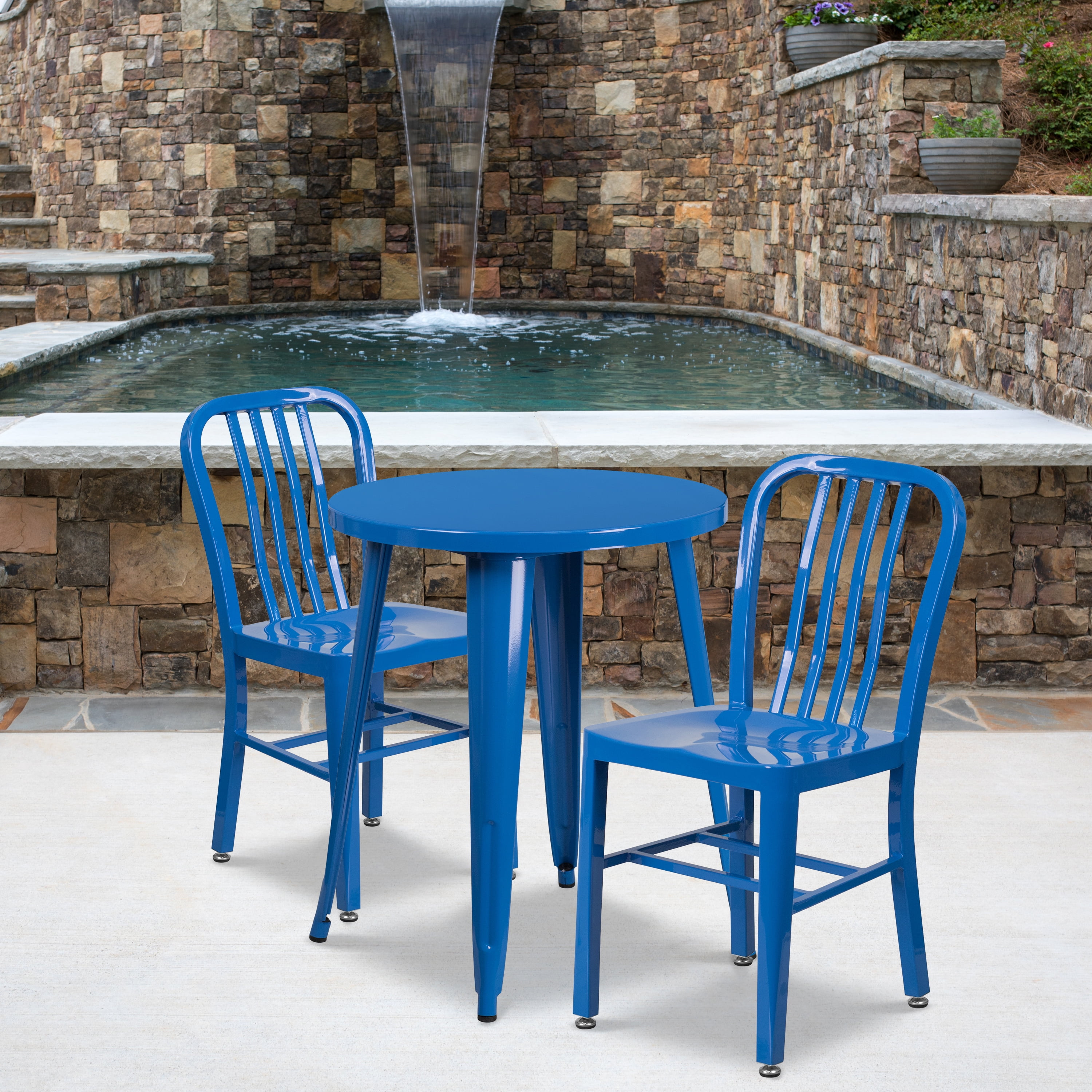 Flash Furniture Commercial Grade 24 Round Blue Metal Indoor Outdoor