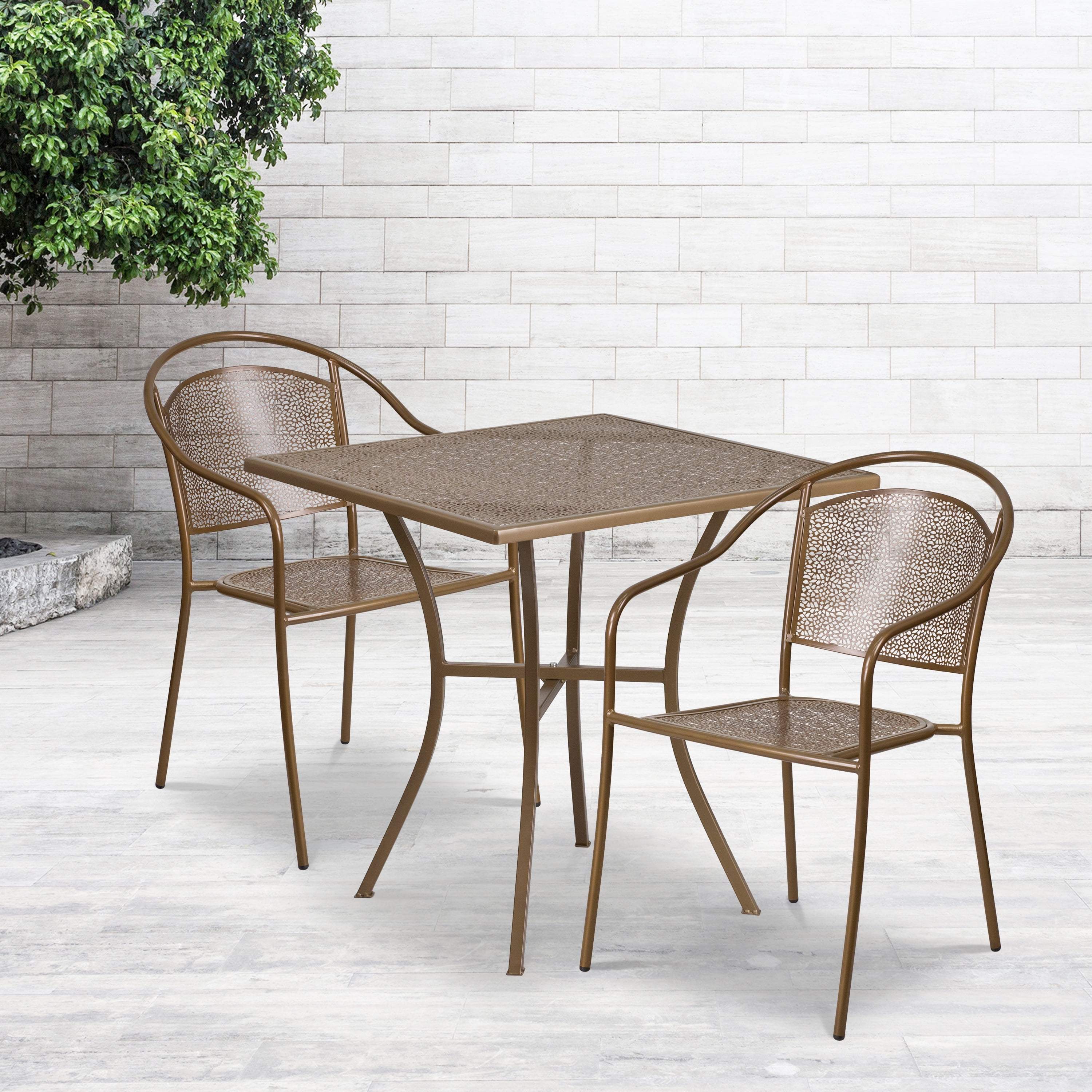 Flash Furniture Commercial Grade 28" Square Gold Indoor-Outdoor Steel ...