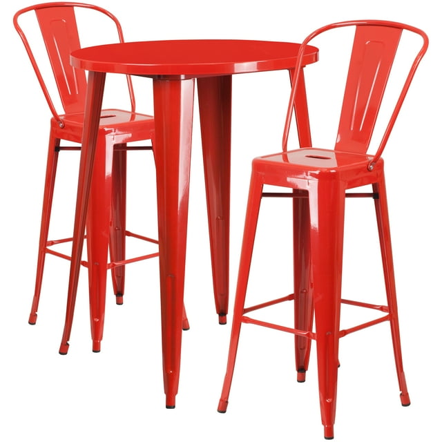 Flash Furniture Commercial Grade 30" Round Red Metal Indoor-Outdoor Bar ...