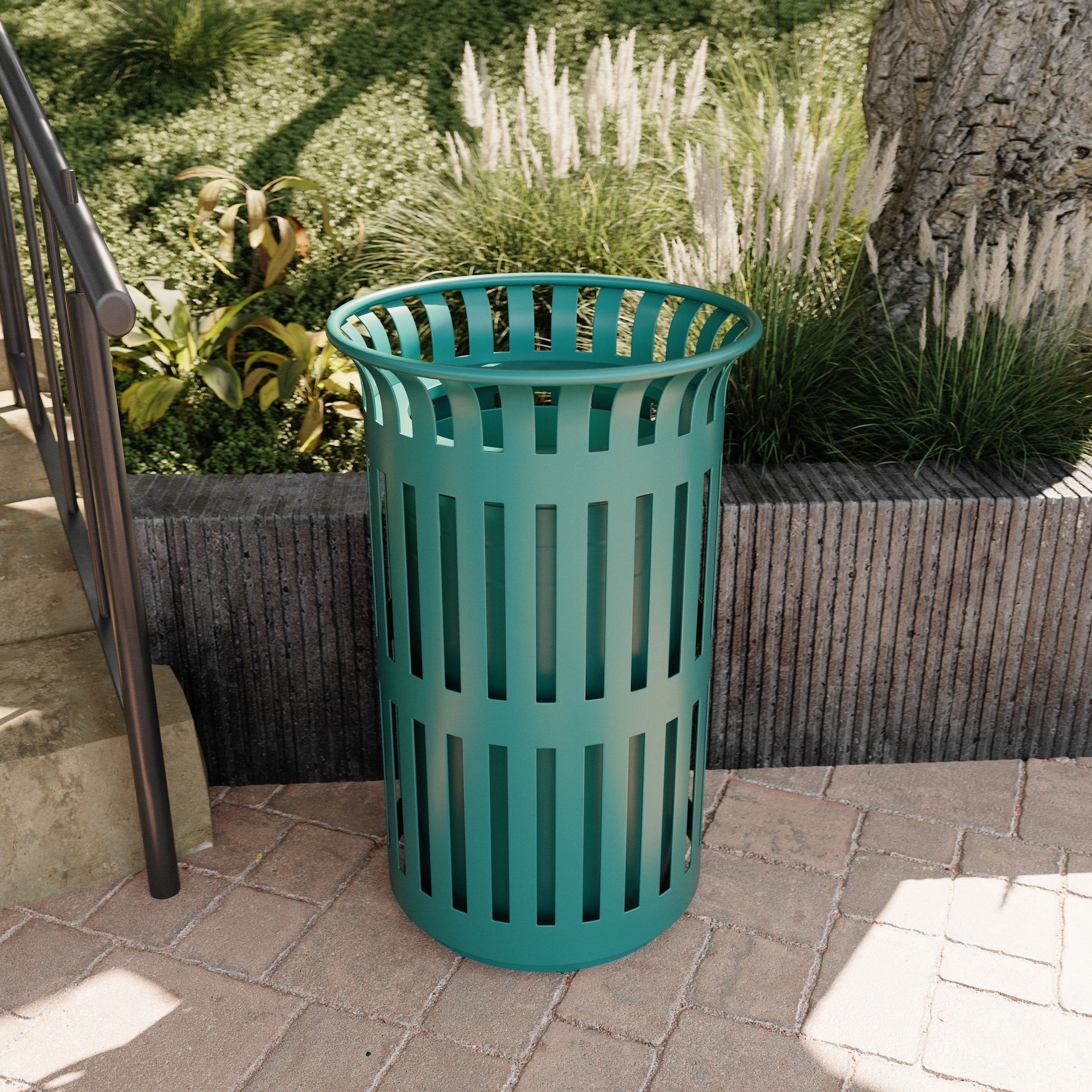 Flash Furniture Collins Steel Outdoor Trash Can 37 Gallon Green ...