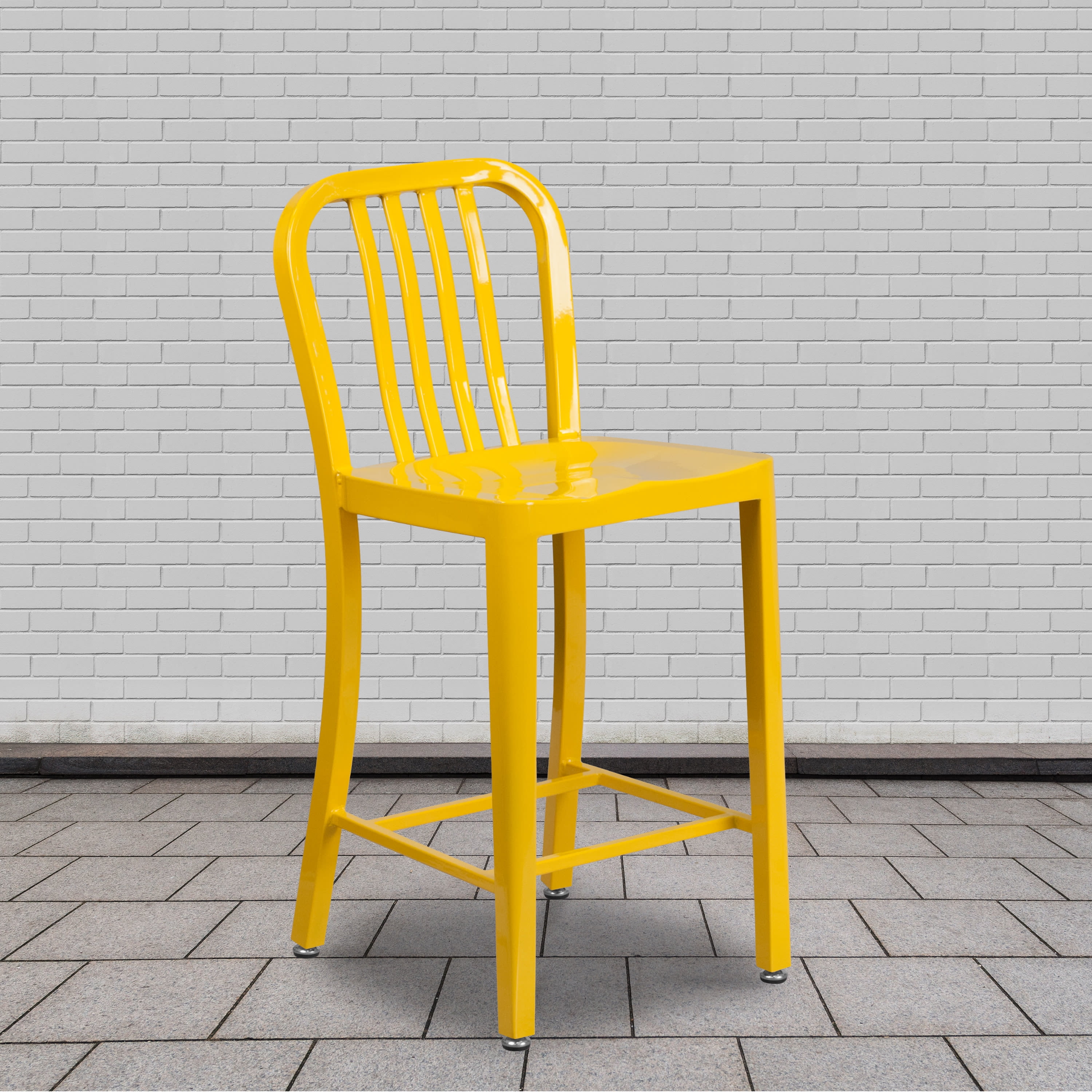 Flash Furniture Counter Height Vertical Slat Back Bar Stool, Yellow ...