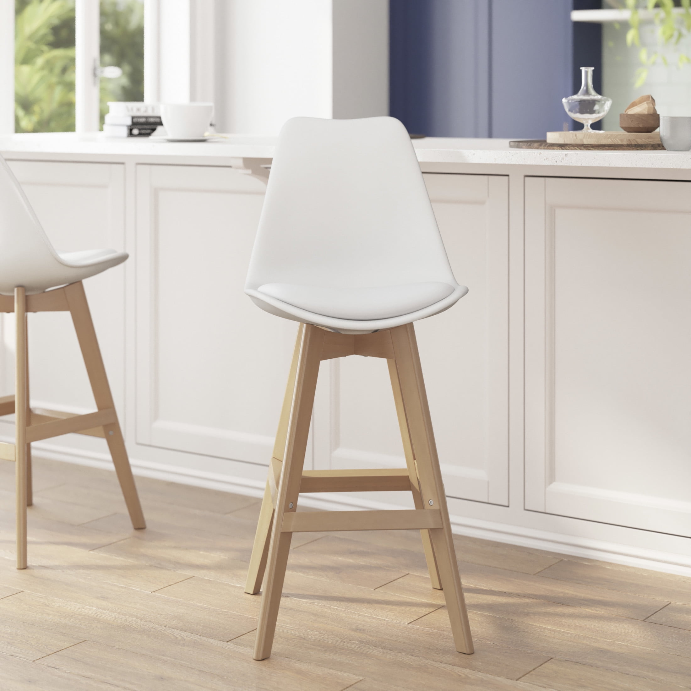 Flash Furniture Dana 27"H Square Mid Back Counter Bar Stool, White ...