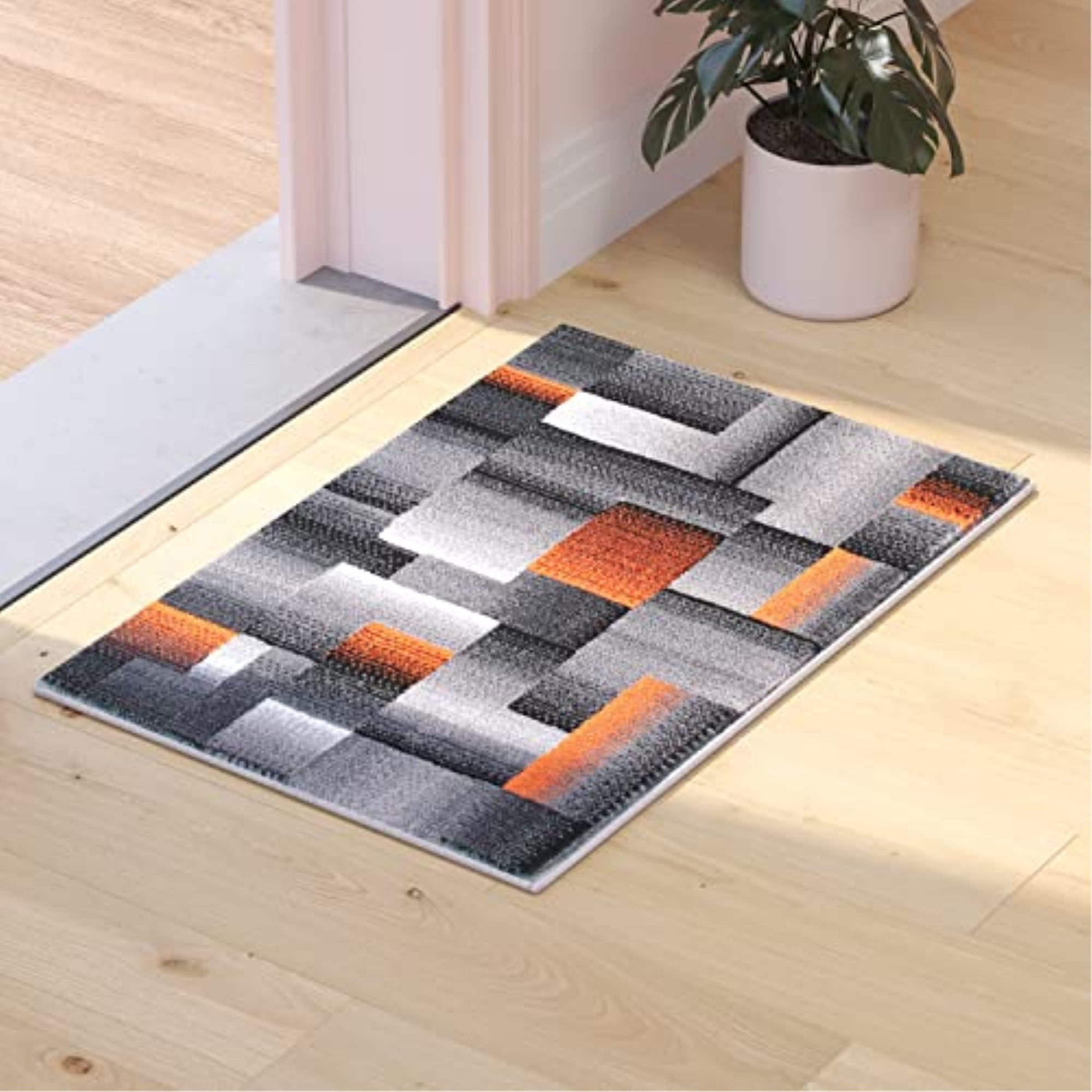 Flash Furniture Elio Rectangular Contemporary Black, Grey, Orange Area ...