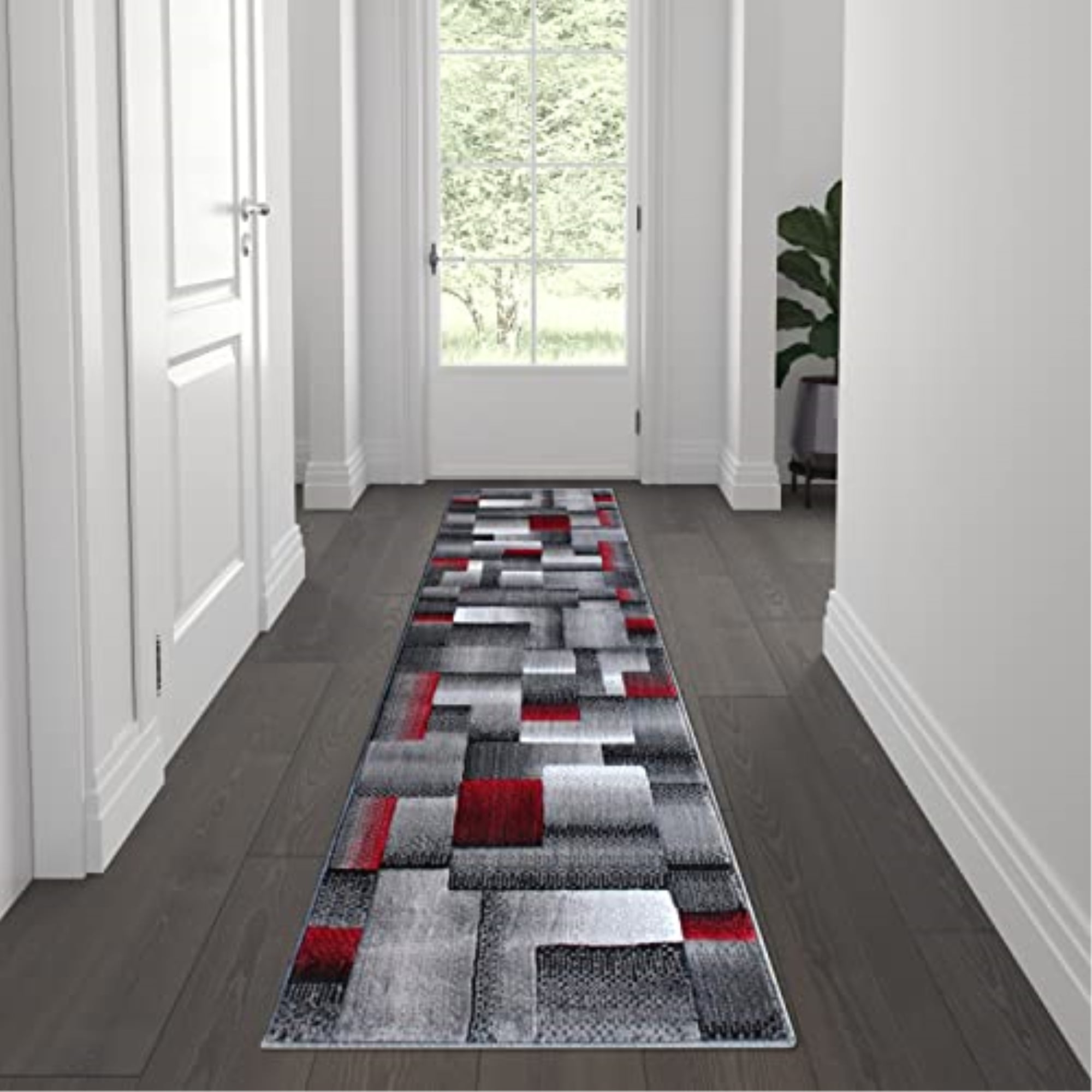 Flash Furniture Elio Rectangular Contemporary Black, Grey, Red Area Rug ...
