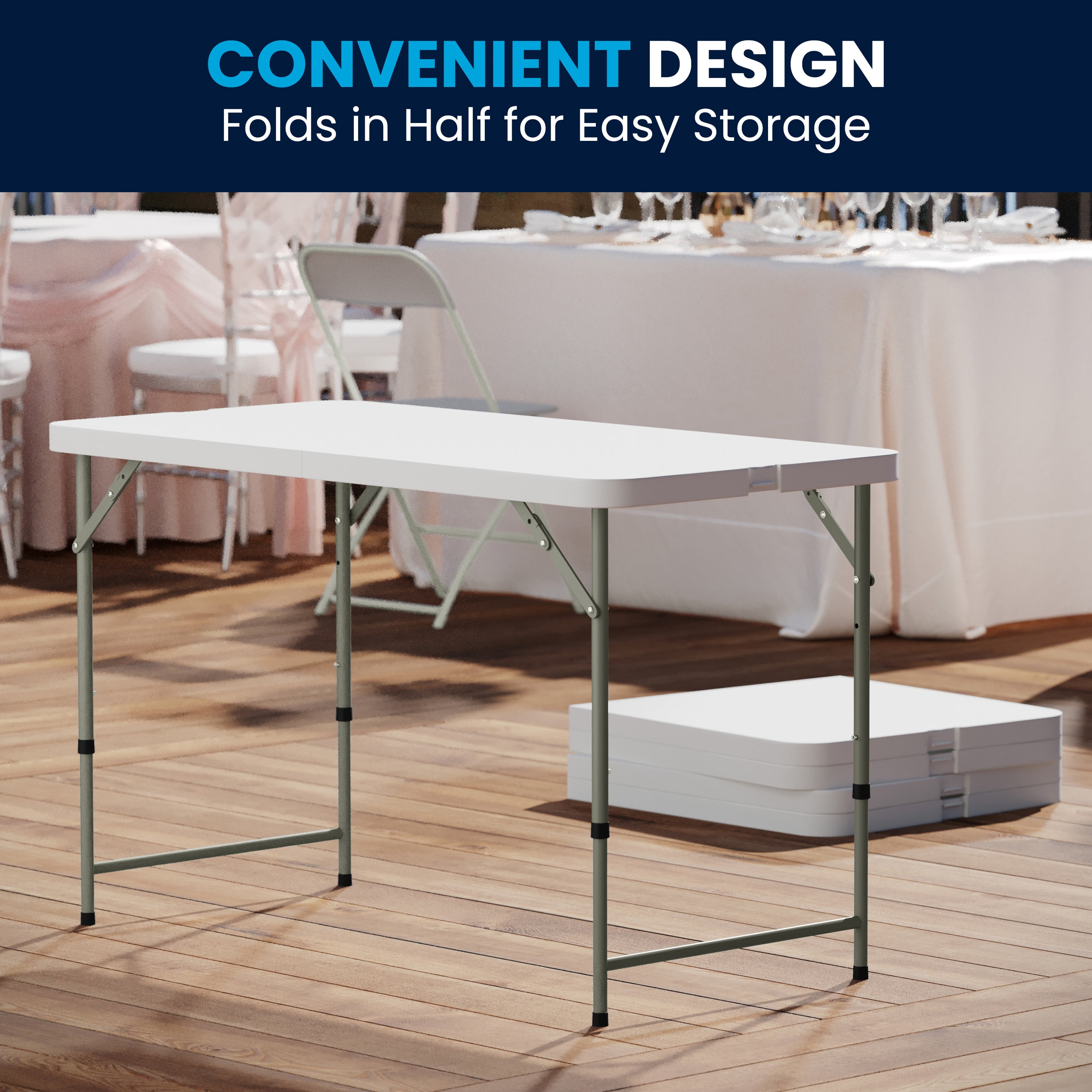 Flash Furniture Elon 4-Foot Height Adjustable Bi-Fold Granite White ...
