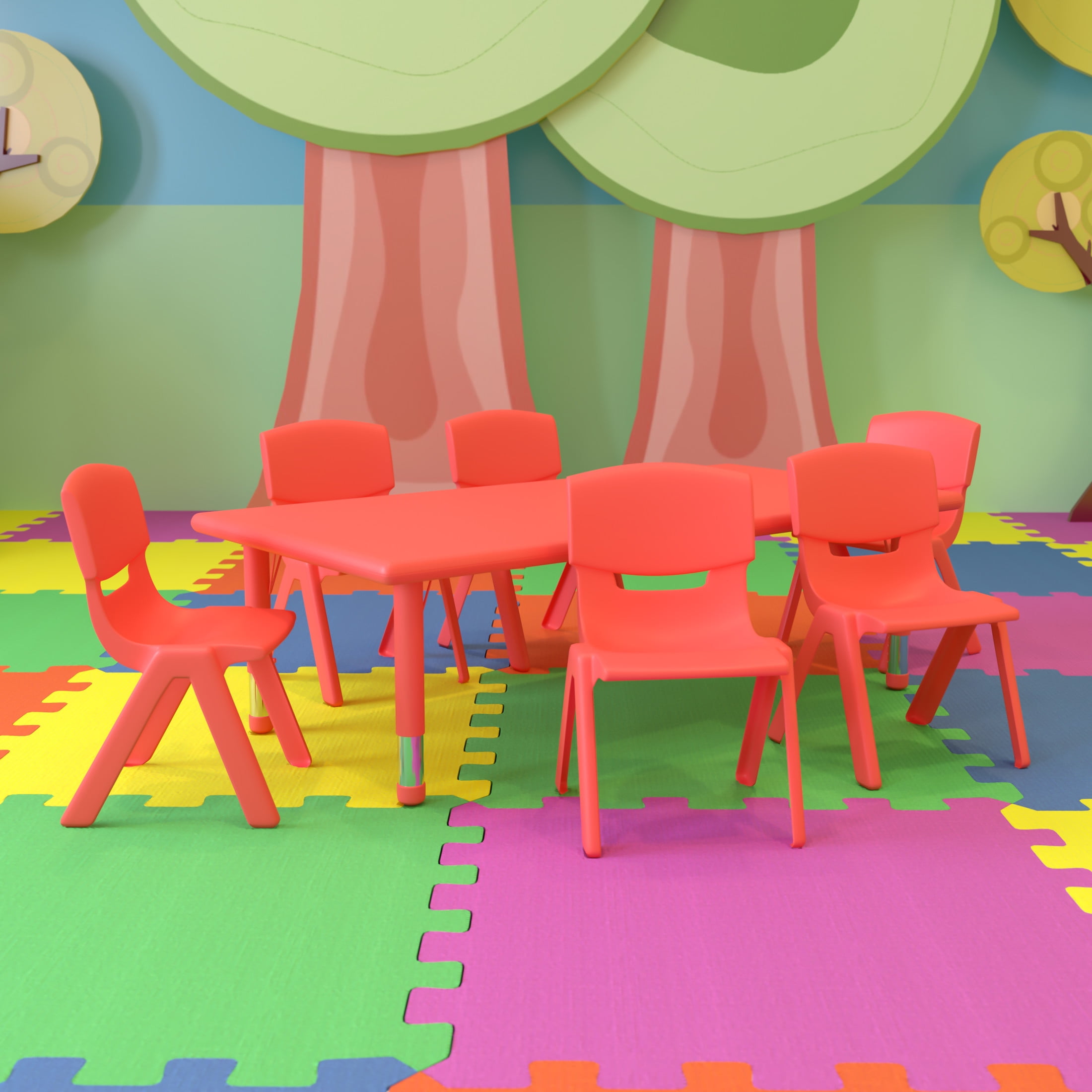 Flash Furniture Emmy Kids Activity Table Set, 24''W x 48''L, Red, 6 ...