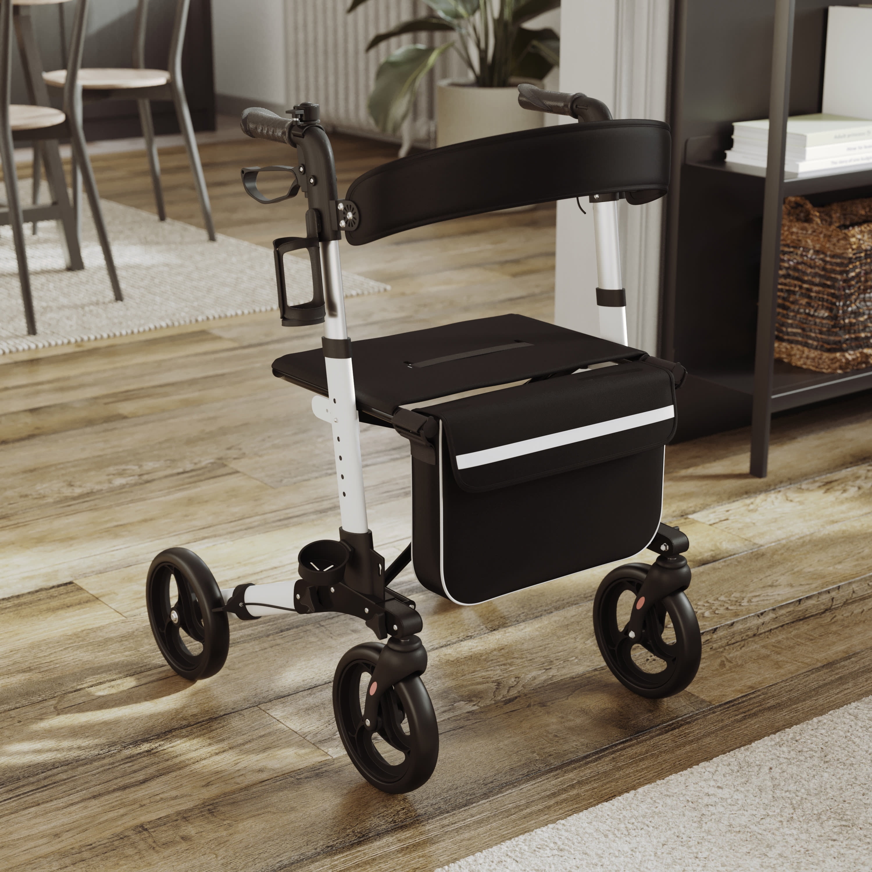 Flash Furniture Folding Rollator Walker with Adjustable Height, 360 ...