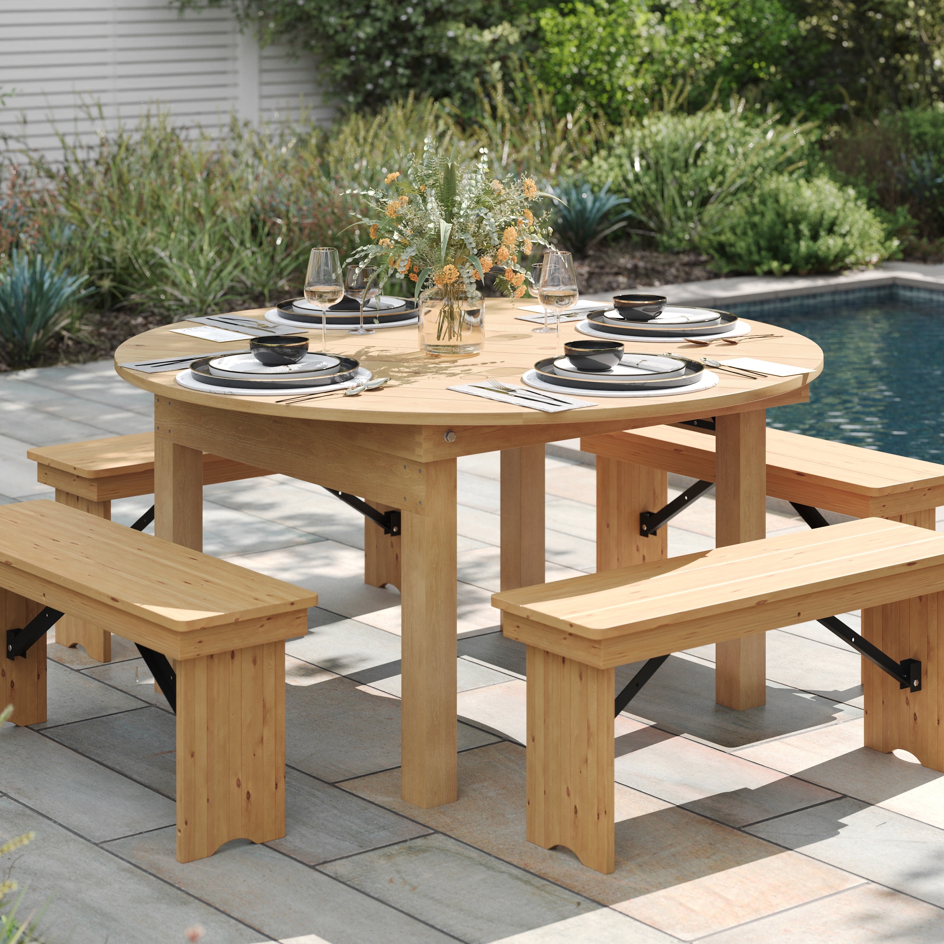 Flash Furniture HERCULES 60" Round Light Natural Commercial Farmhouse ...